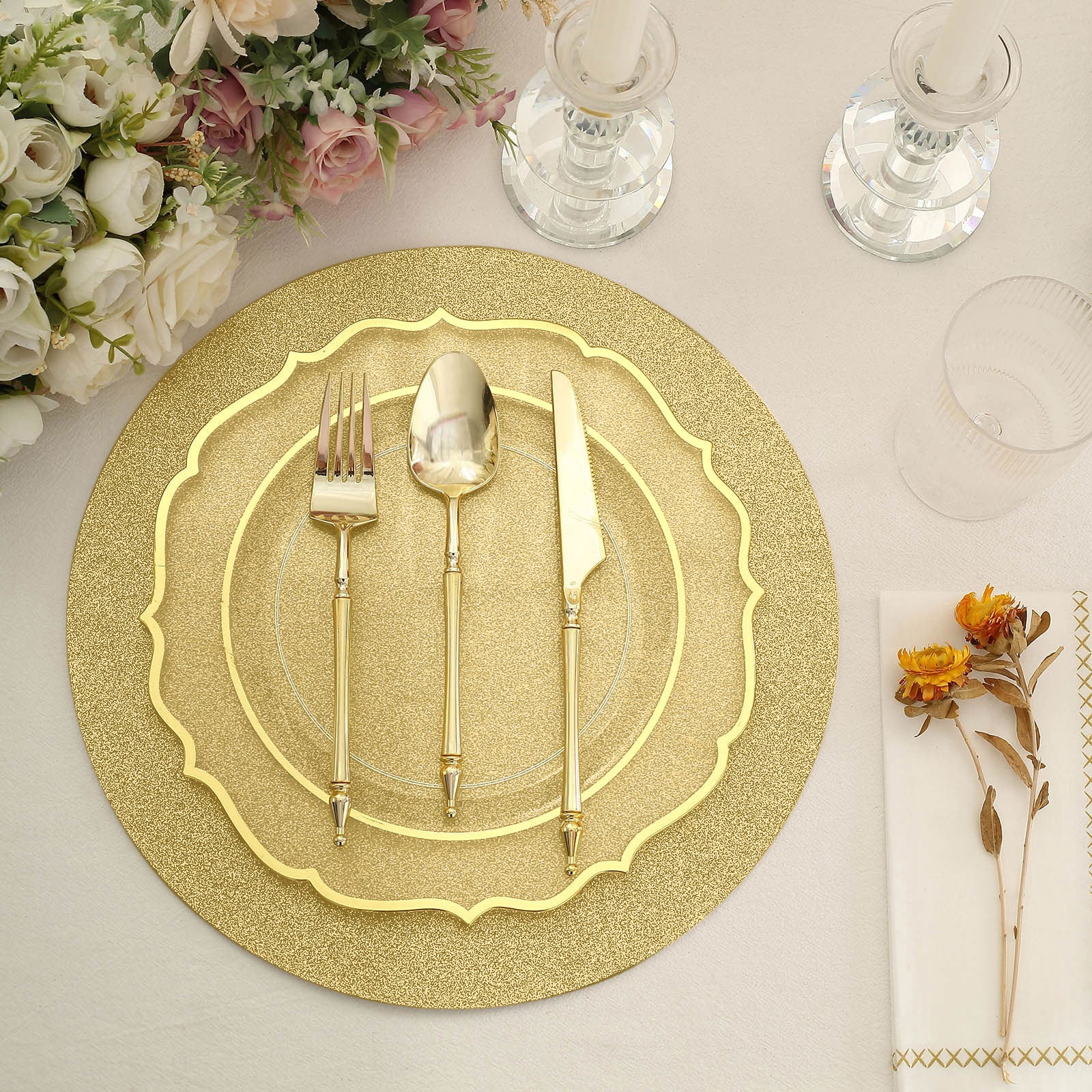 Efavormart 20 Pack | 13" Gold Glitter Round Paper Table Placemats ...