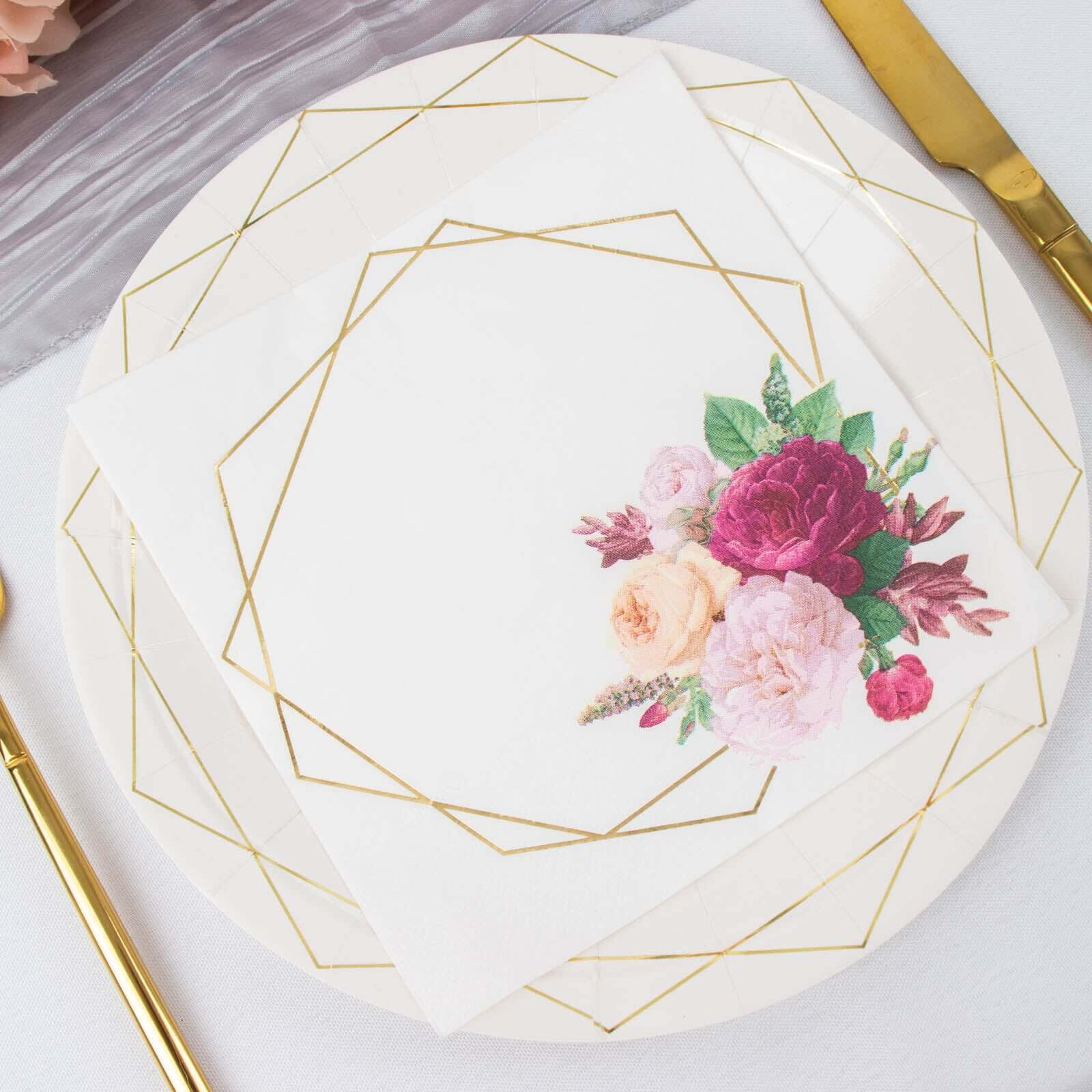 Efavormart 20 Pack | 2 Ply Soft White / Gold Hexagon Frame Floral Paper ...
