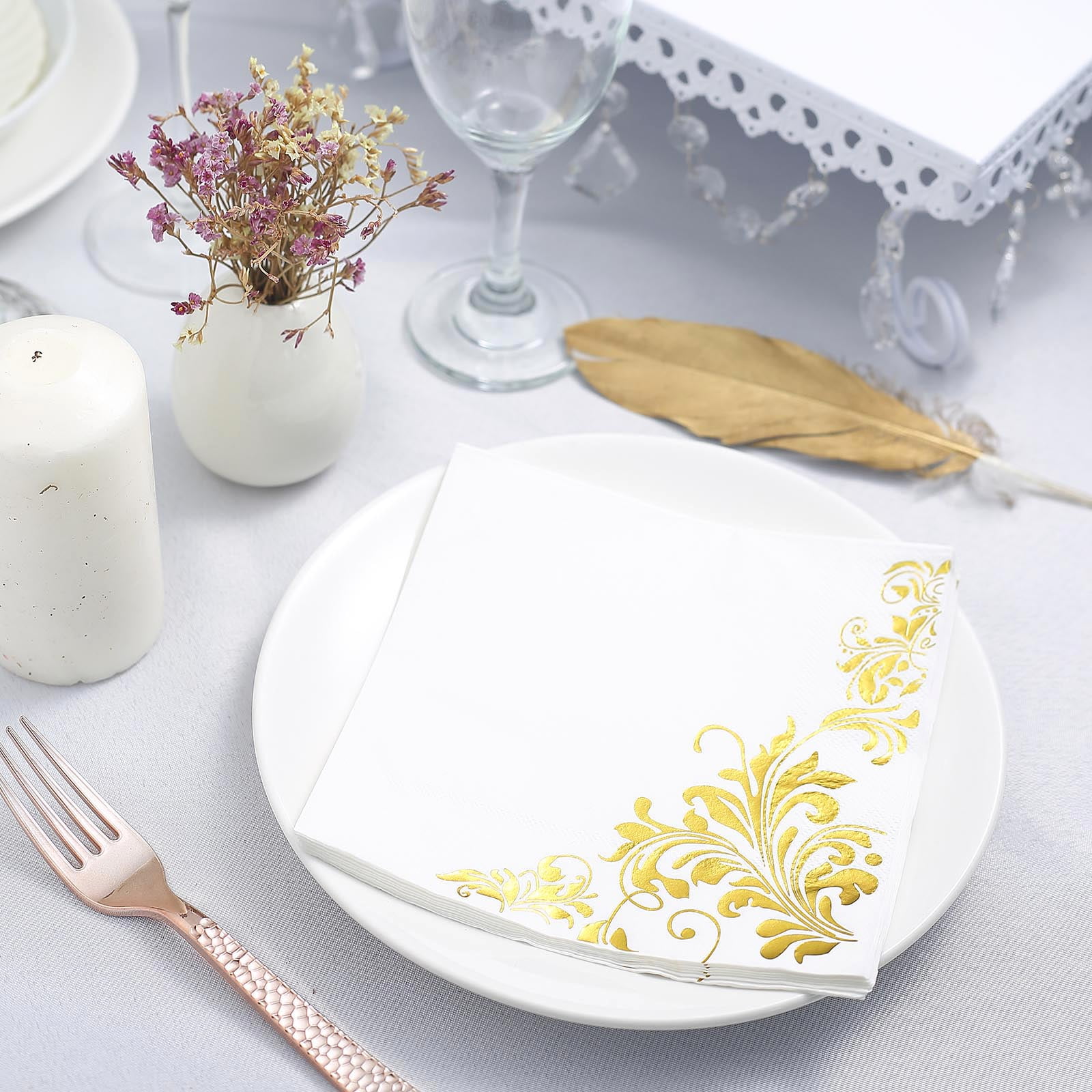 Efavormart 20 Pack 3 Ply Metallic Gold Intricate Design Paper Napkins ...