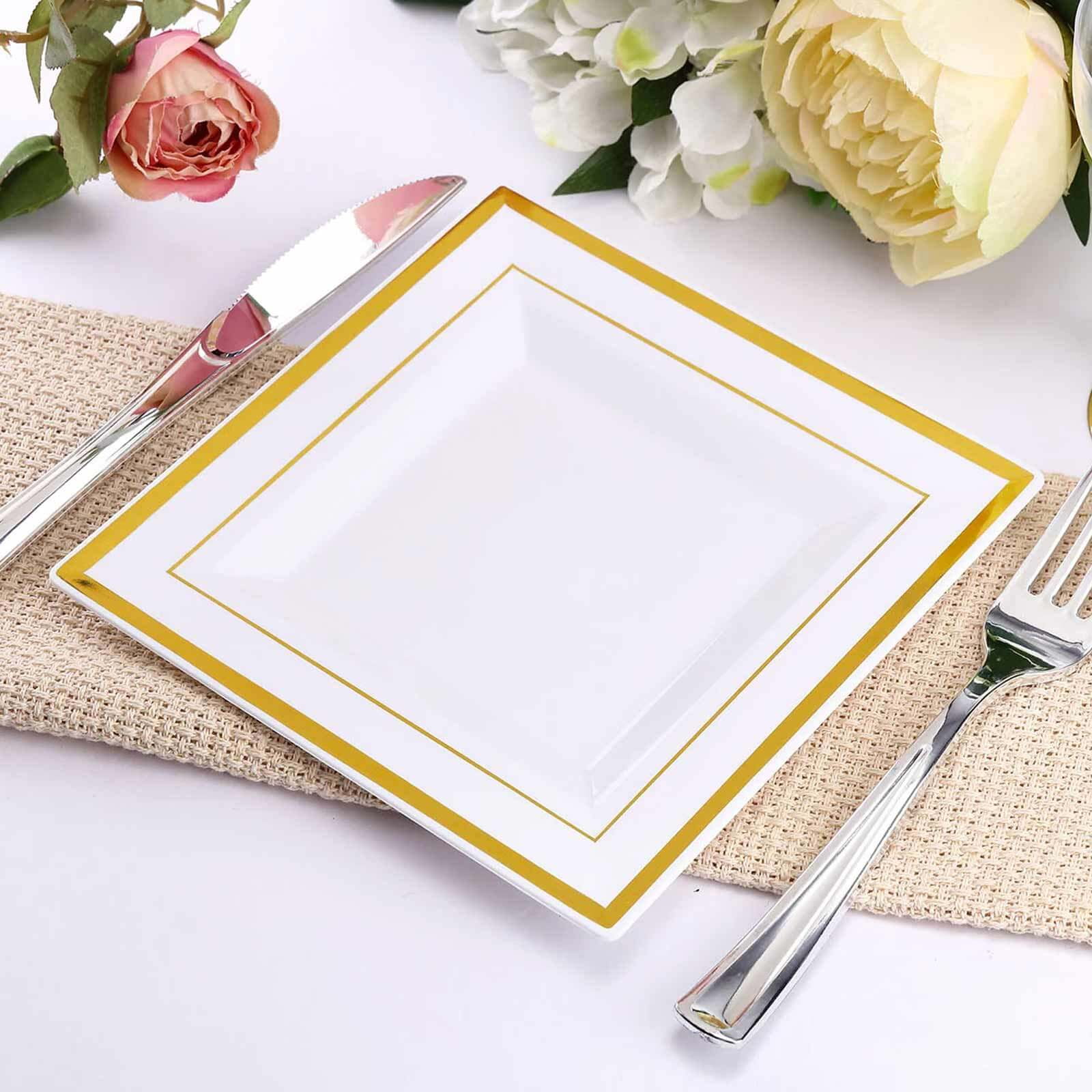 Efavormart 20 Pack - 7" Decorative White Square Plastic Dinner Plates ...