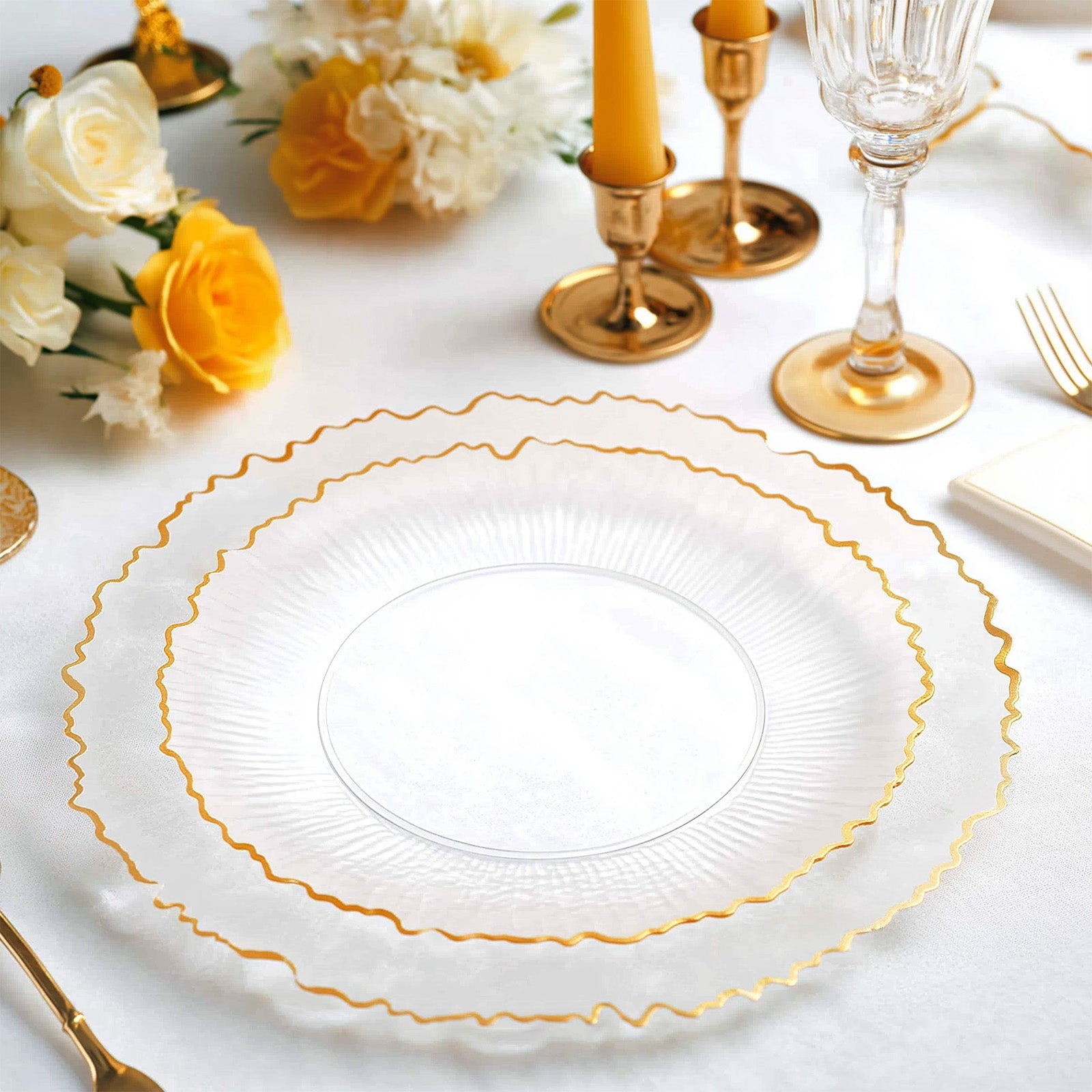 Efavormart 20 Pack Clear Reef Design Plastic Plates with Gold Rim – 7 ...