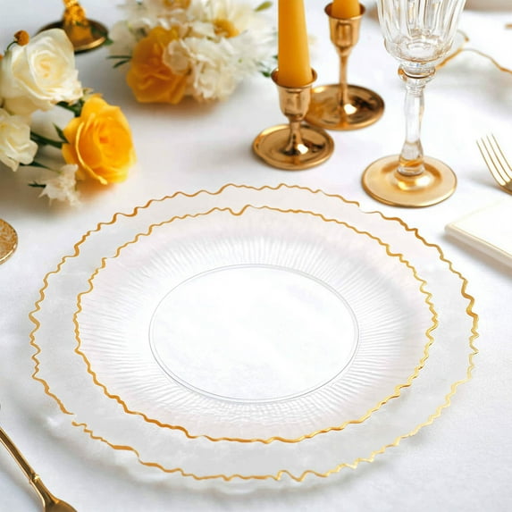 Efavormart 20 Pack Clear Reef Design Plastic Plates with Gold Rim – 7 ...