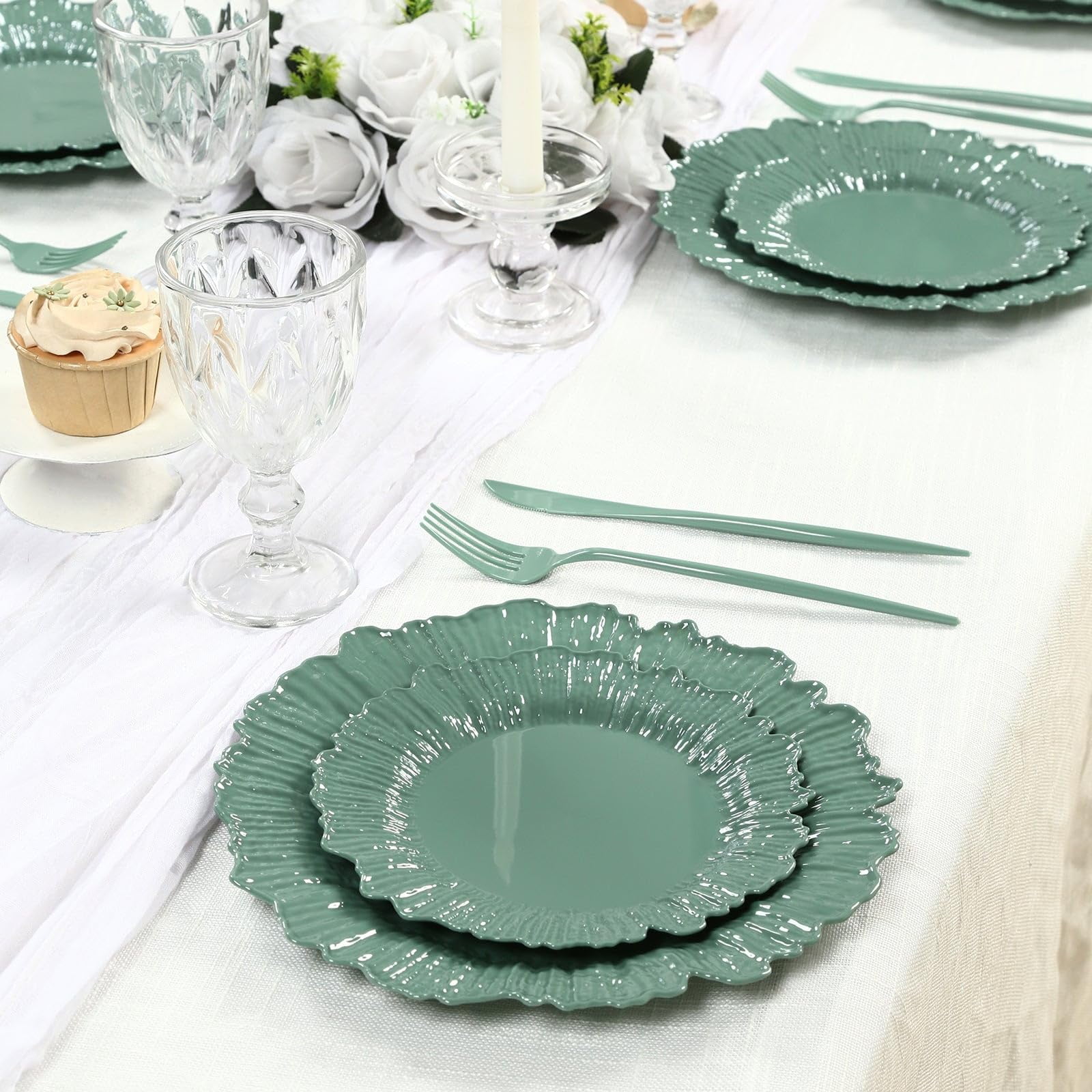 Efavormart 20-Pack Dusty Sage Green Reef Design Plastic Plates – 7 ...