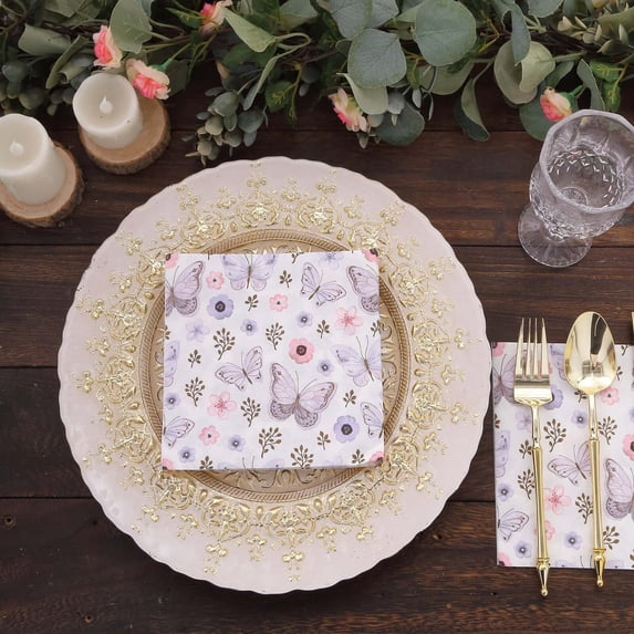 Efavormart 20 Pack Lavender Ivory Butterfly Paper Beverage Napkins ...