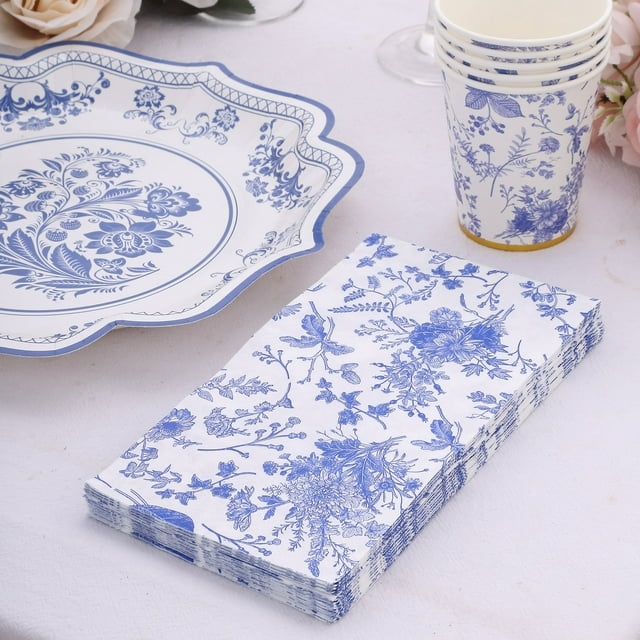 Efavormart 20 Pack White Blue Chinoiserie Floral Print Paper Napkins ...