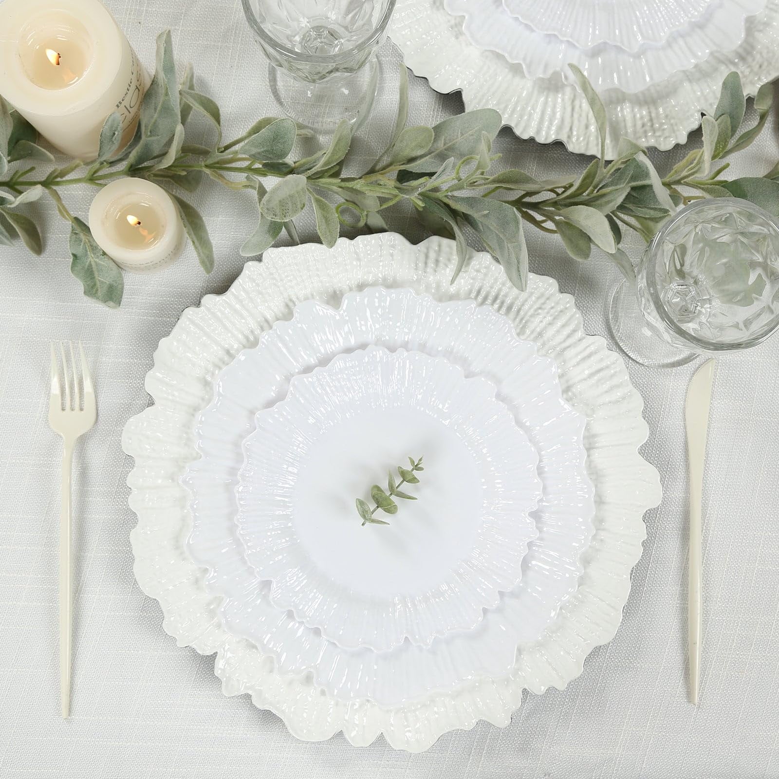 Efavormart 20-Pack White Reef Design Plastic Plates – 10" Dinner Party ...