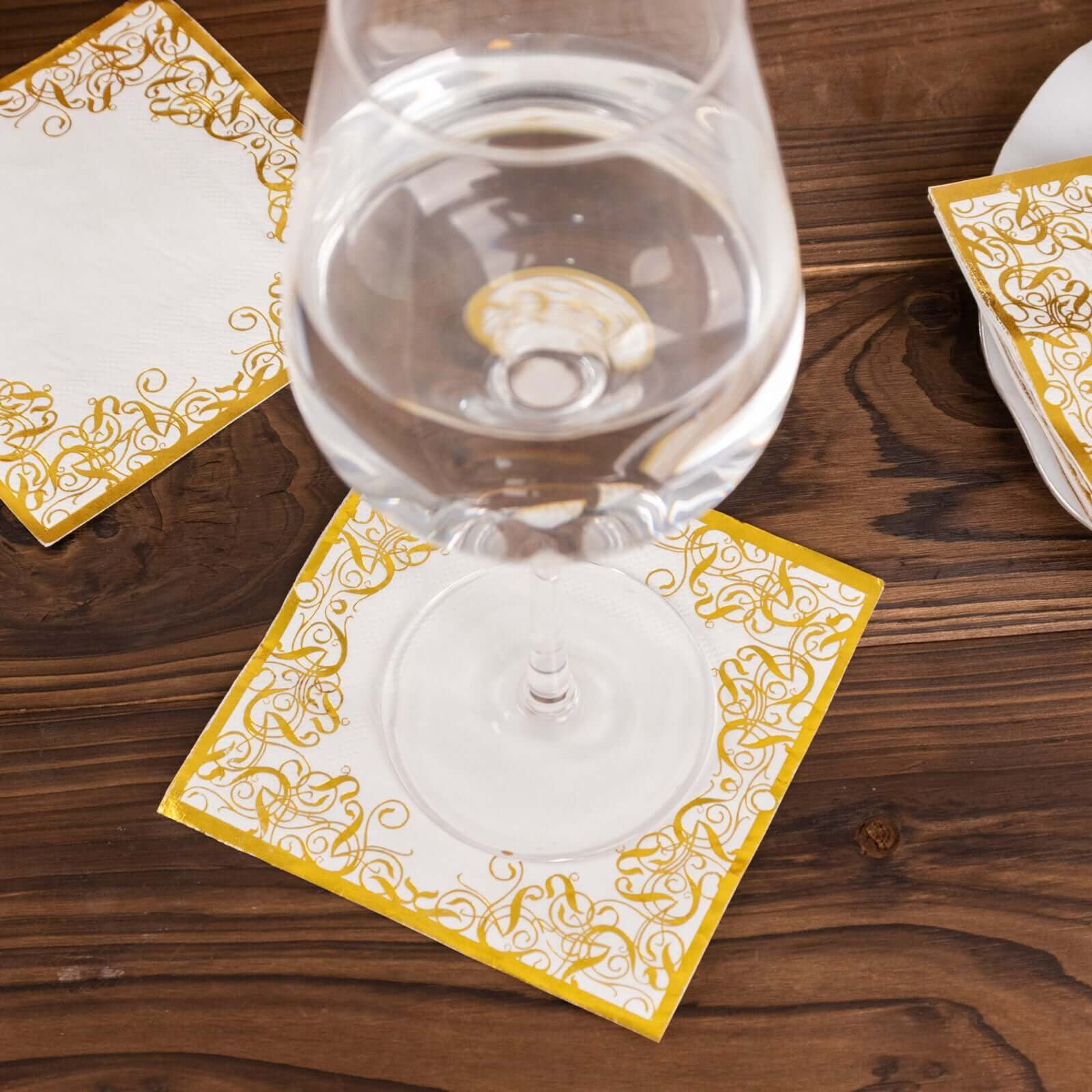 Efavormart 20 Pack White Soft Paper Beverage Napkins with Gold Foil ...