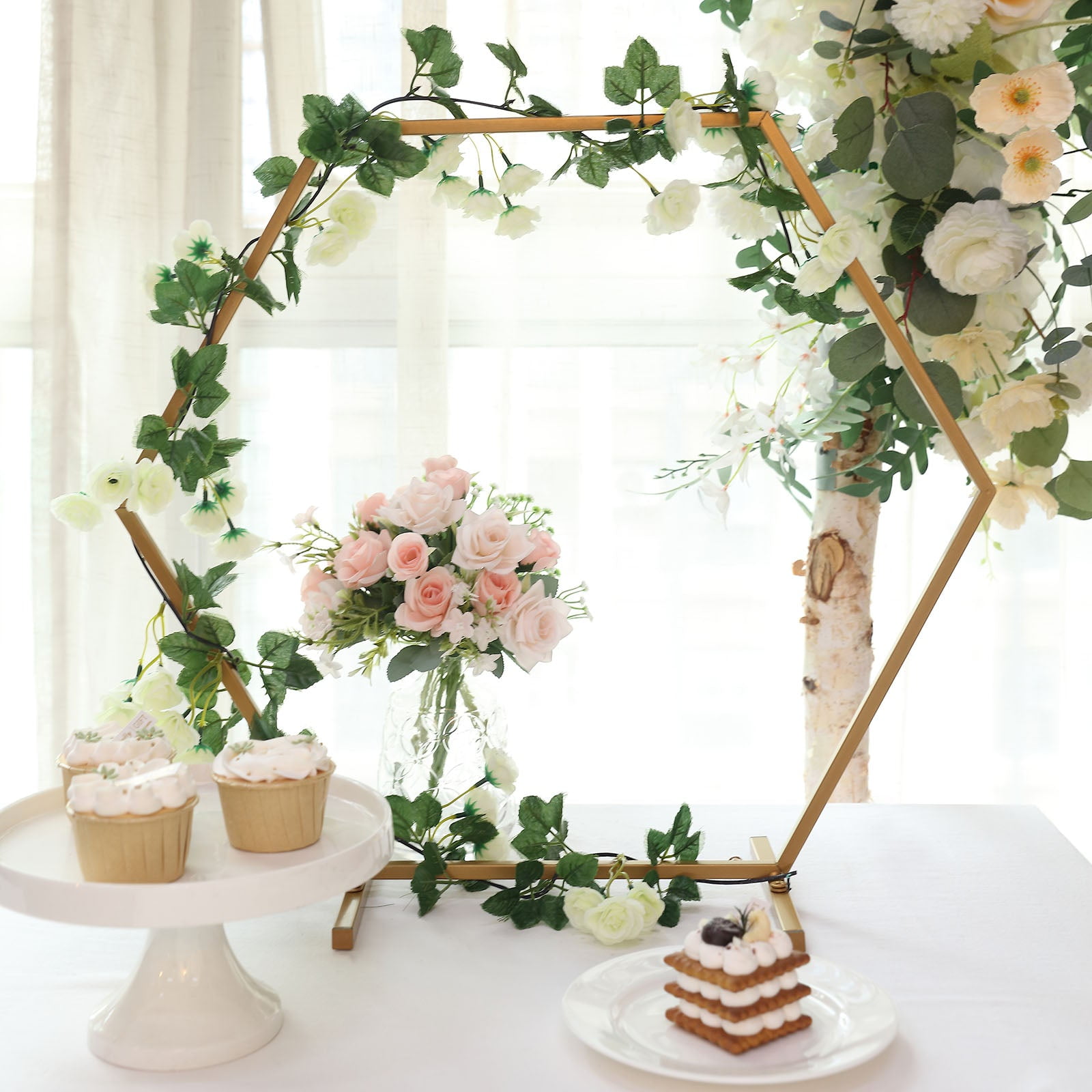 Efavormart 21" Gold Metal Hexagon Table Wedding Arch Centerpiece Stand ...