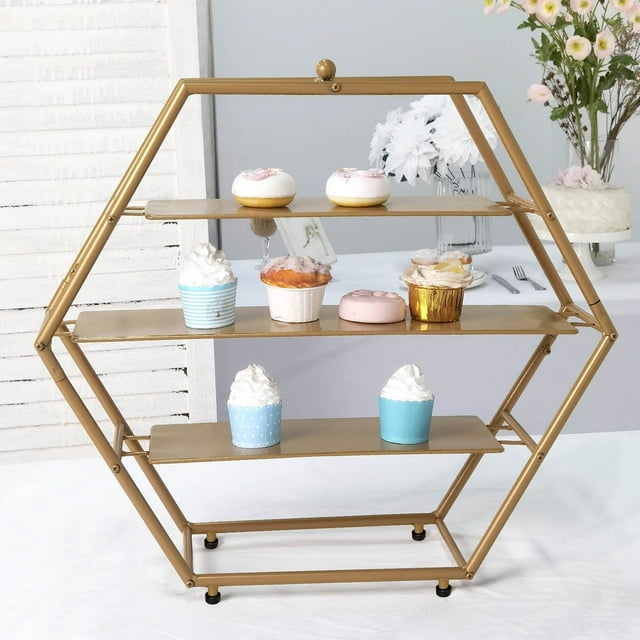 Efavormart 21" Tall Gold Metal Tiered Cupcake Stand, 3 Tier Hexagonal ...