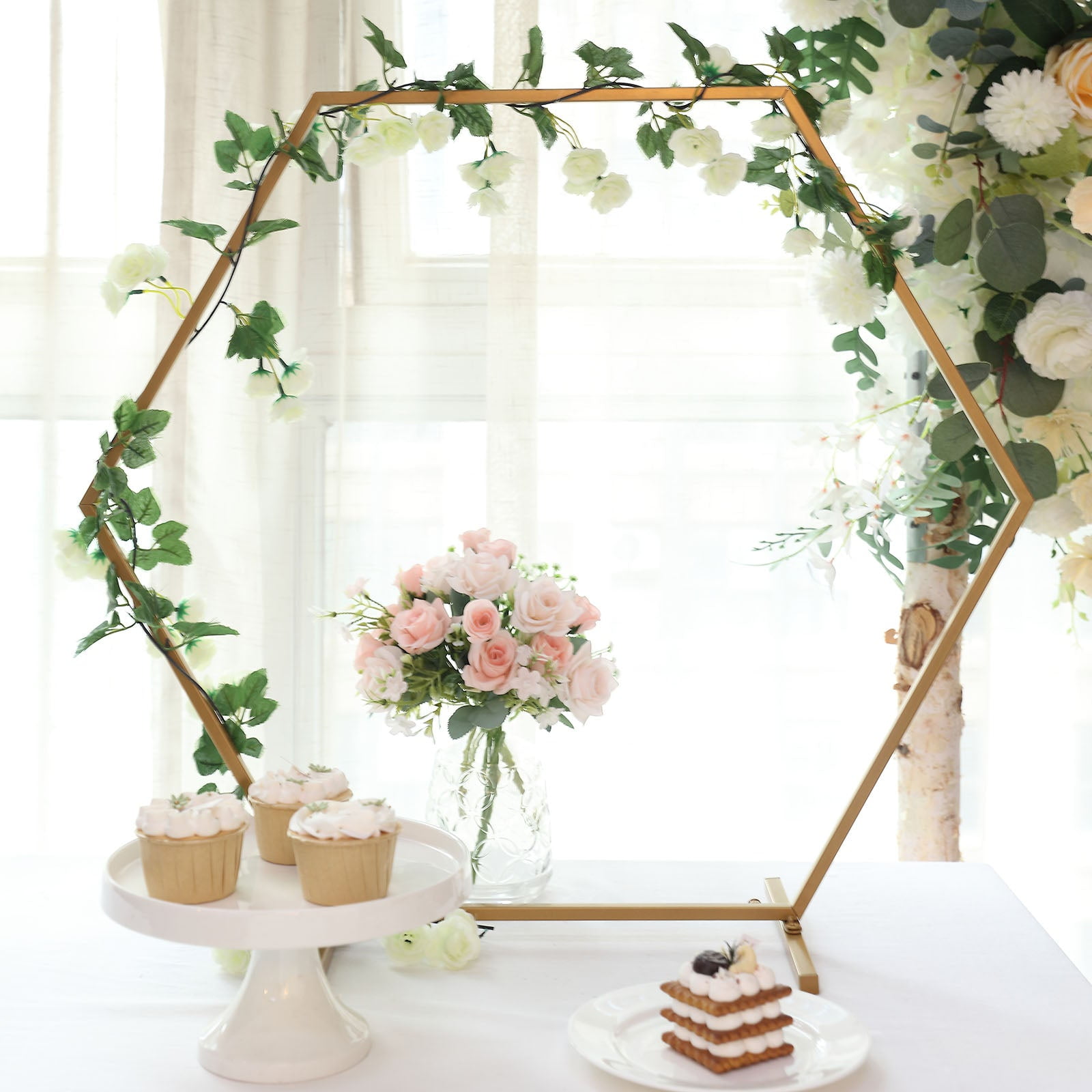 Efavormart 24" Gold Metal Hexagon Table Wedding Arch Centerpiece Stand ...