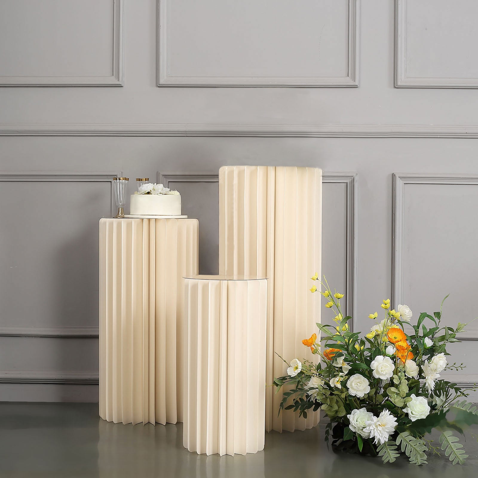 Efavormart 24" Ivory DIY Accordion Cylinder Cardboard Folding Pillar ...