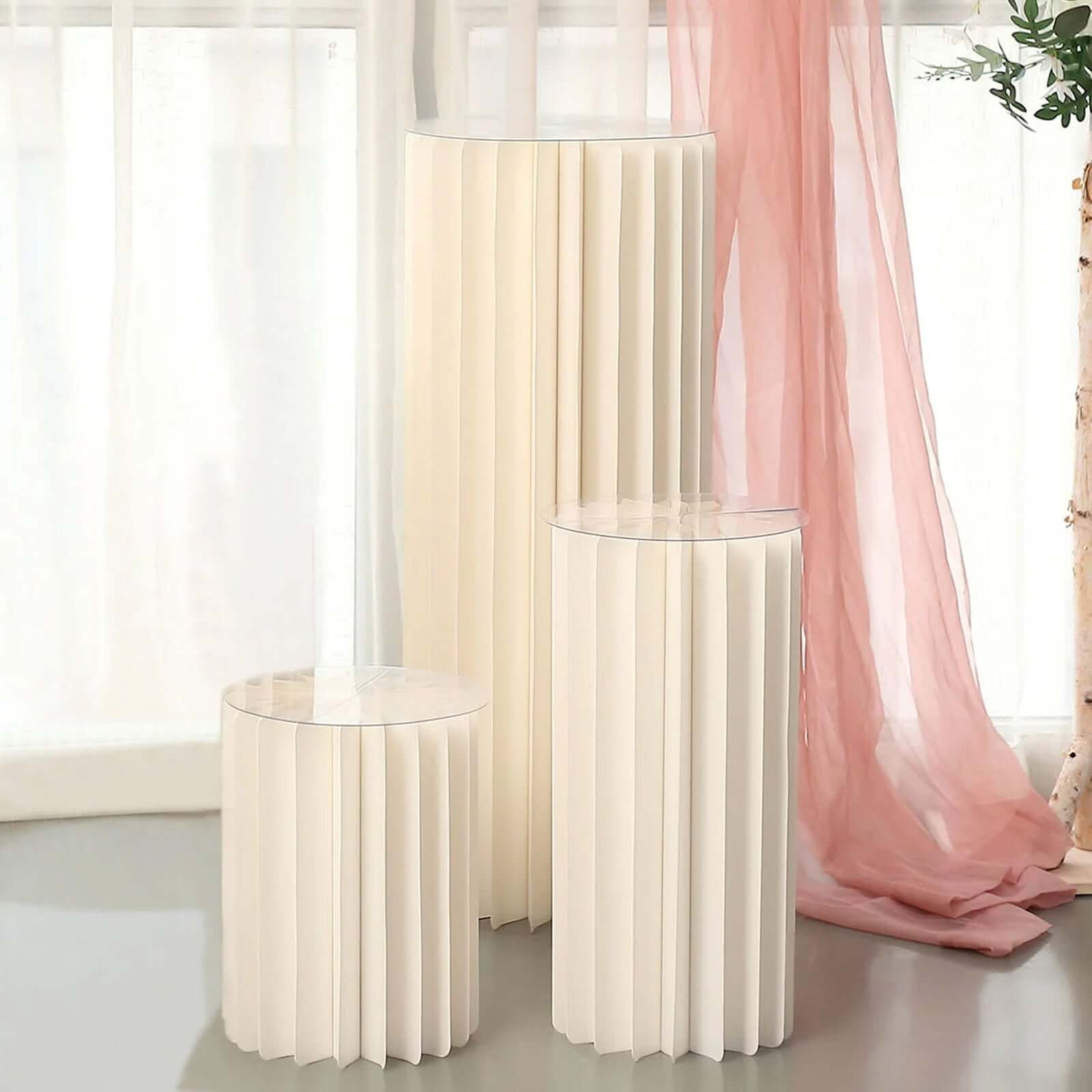 Efavormart 24" Ivory DIY Accordion Cylinder Cardboard Pedestal Box ...