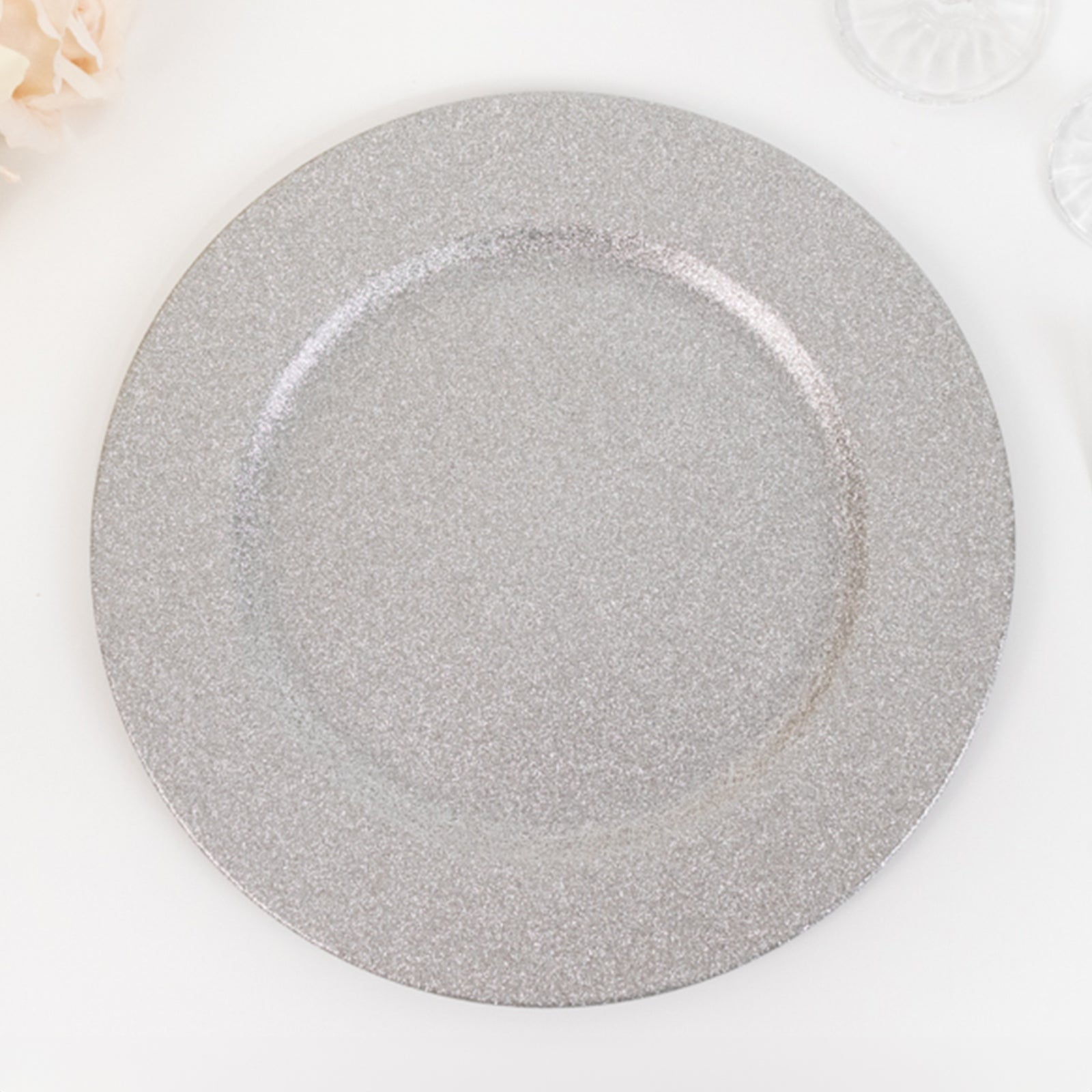 Efavormart 24 Pack | 13" Silver Glitter Acrylic Plastic Round Charger ...