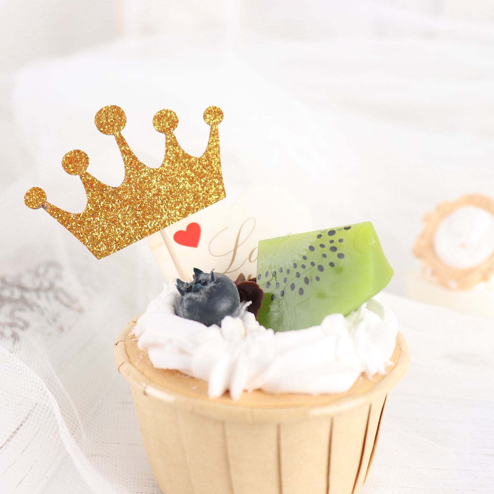 Efavormart 24 Pack | 5" Gold Glitter Royal Crown Cupcake Topper Picks ...