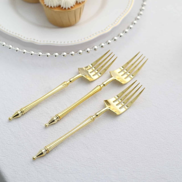 Efavormart 24 Pack | 6" Gold Glittered European Style Plastic Forks ...
