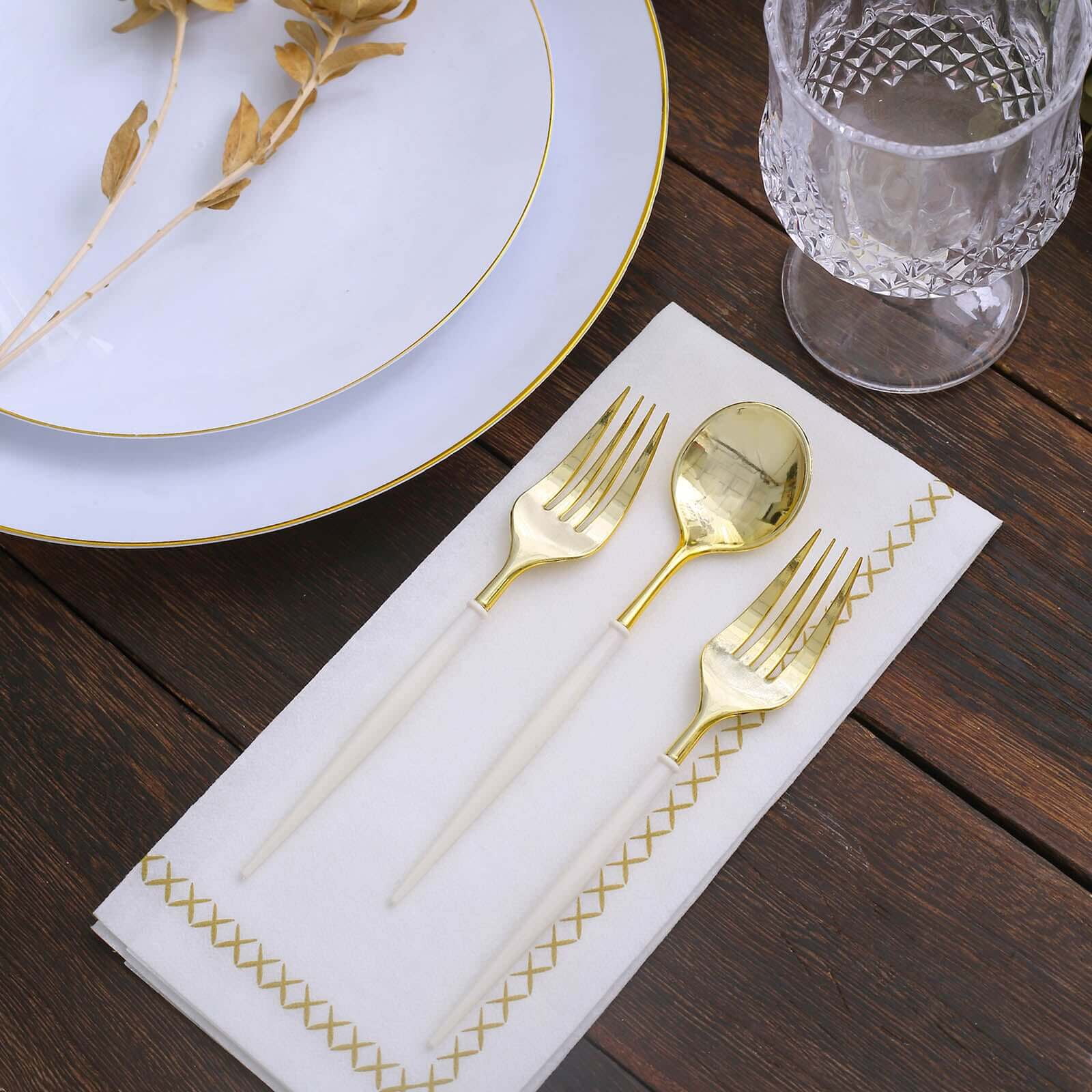 Efavormart 24 Pack | 6" Gold / Ivory Premium Plastic Fork / Spoon ...