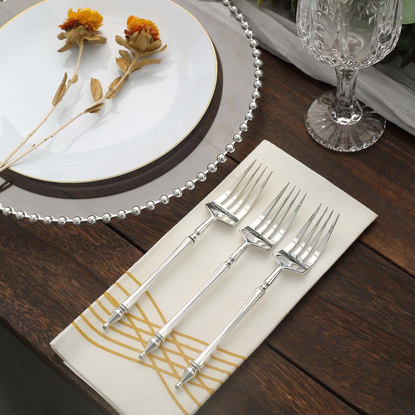 Efavormart 24 Pack | 6" Silver Glittered European Style Plastic Forks ...