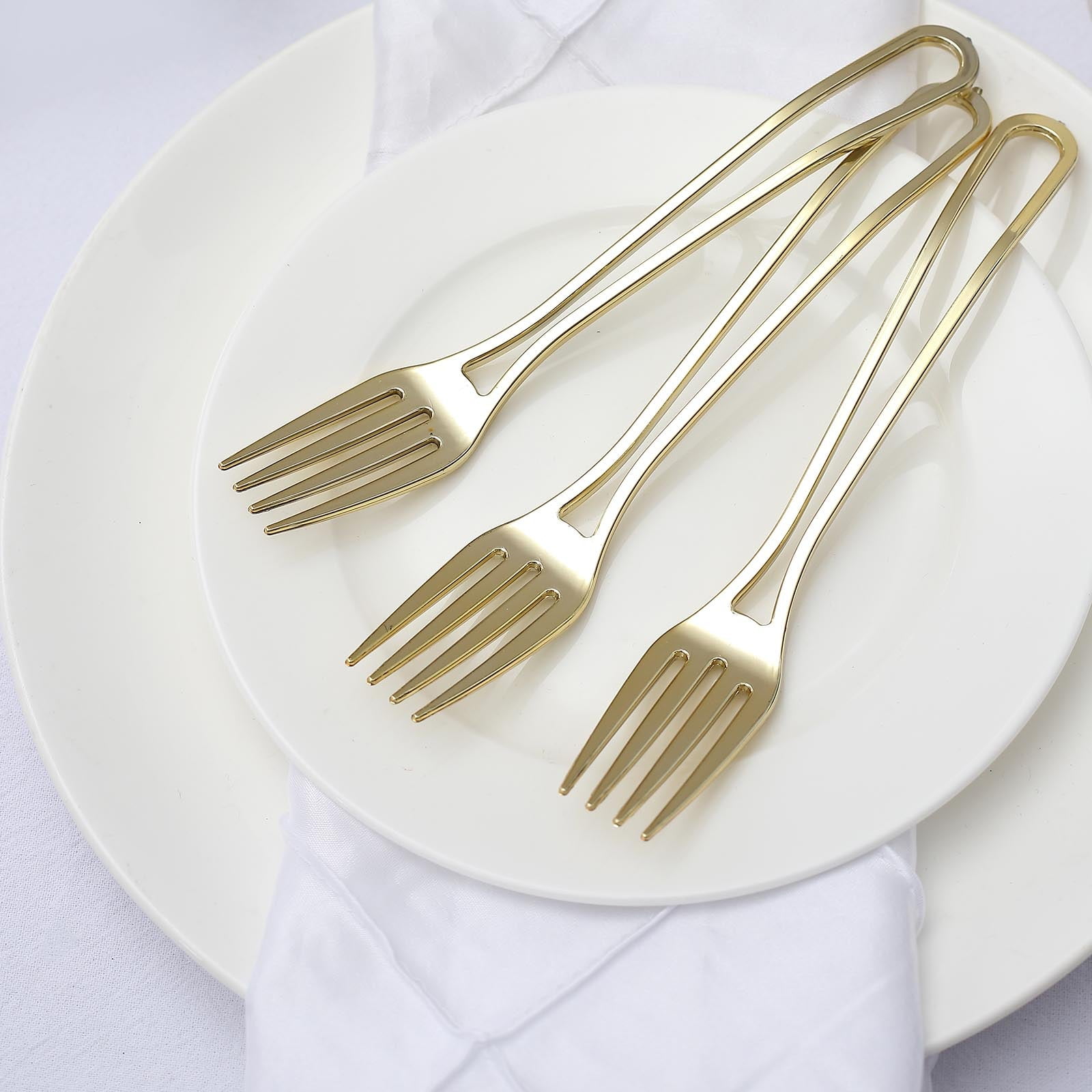 Efavormart 24 Pack | 7" Gold Modern Hollow Handle Design Plastic Forks ...