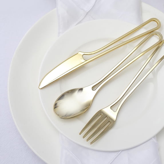 Efavormart 24 Pack | 7" Gold Modern Hollow Handle Design Plastic ...