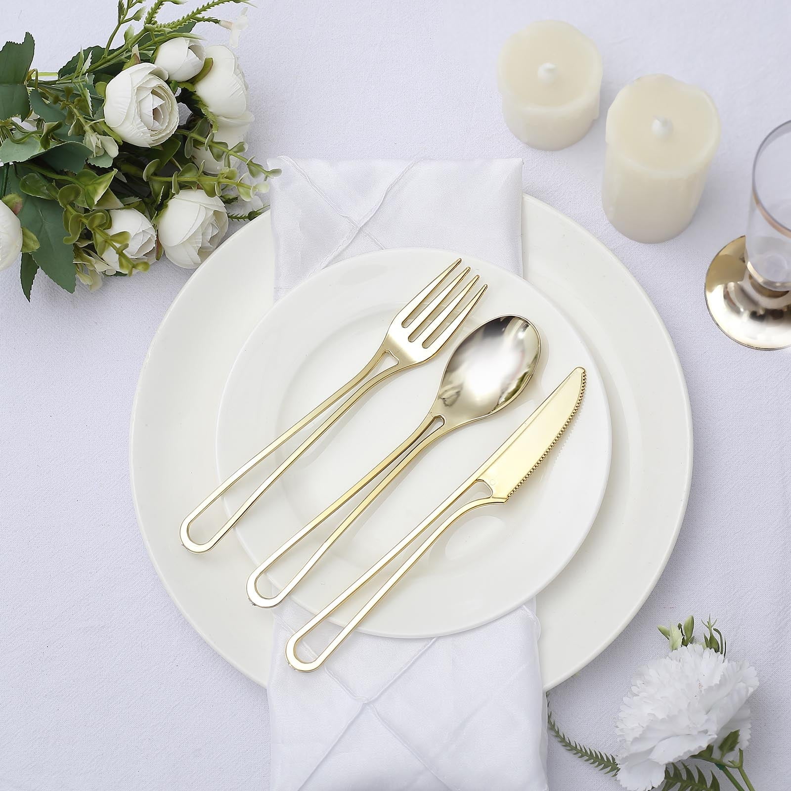 Efavormart 24 Pack | 7" Gold Modern Hollow Handle Design Plastic ...