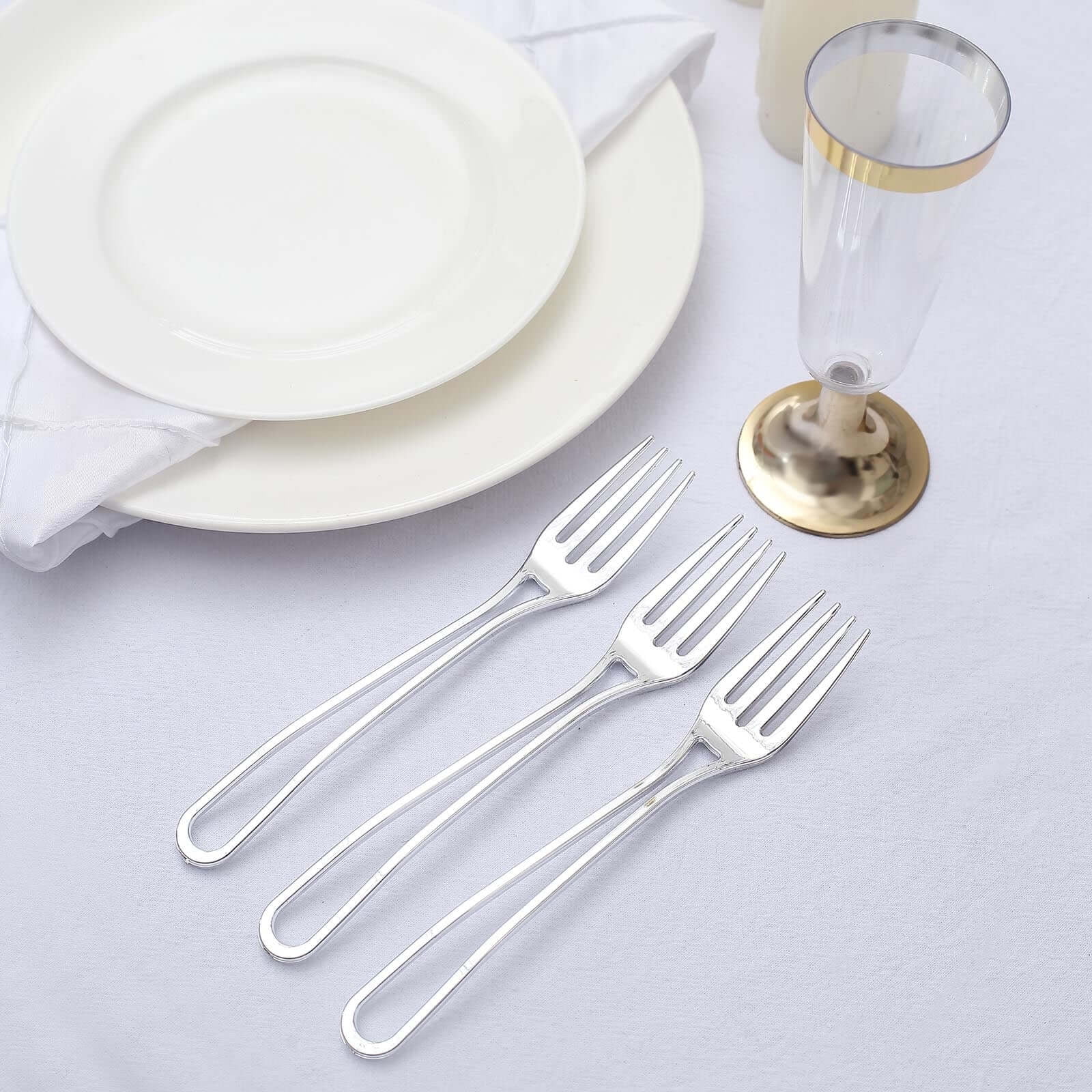 Efavormart 24 Pack | 7" Silver Modern Hollow Handle Design Plastic ...