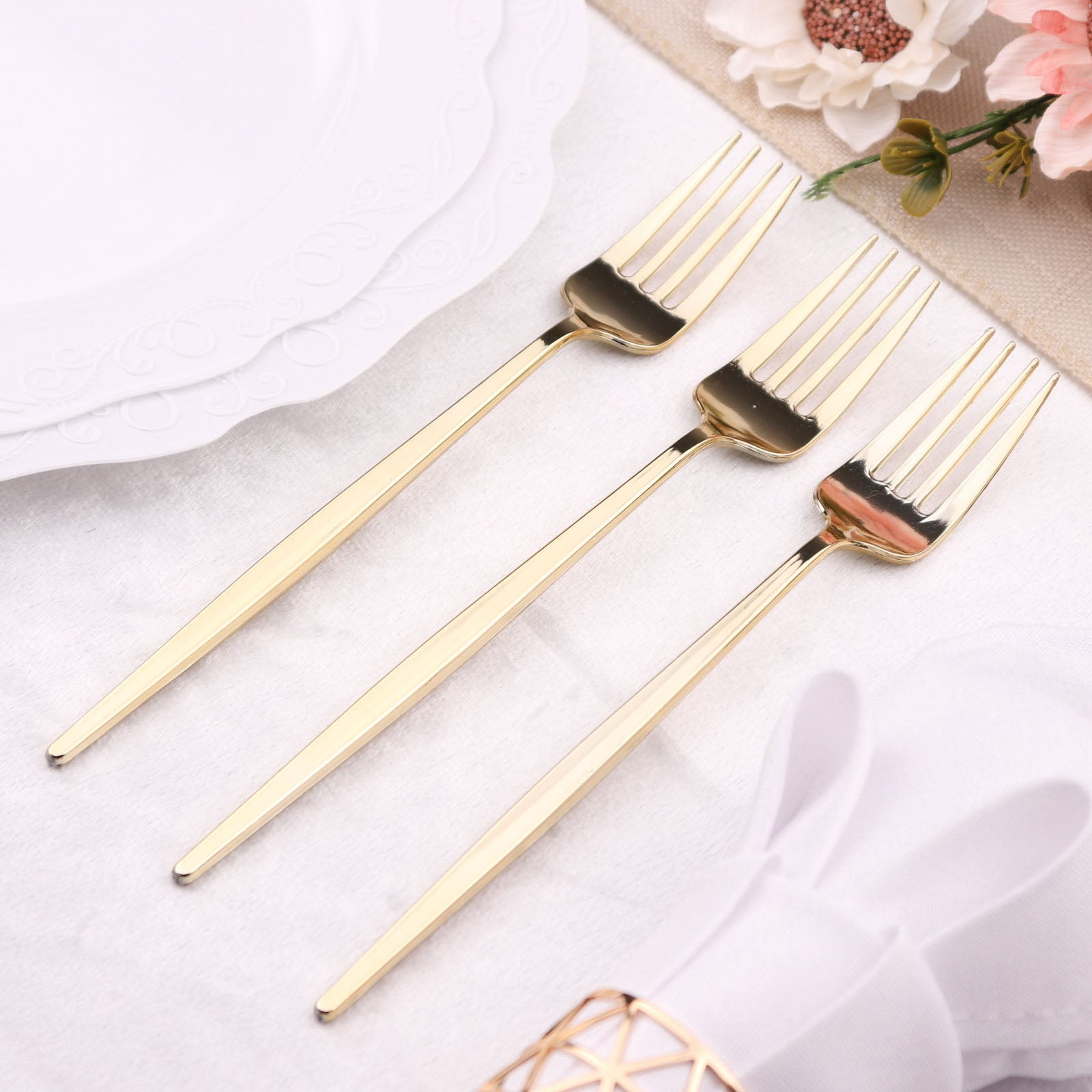 Efavormart 24 Pack | 8" Glossy Gold Heavy Duty Plastic Silverware Forks ...