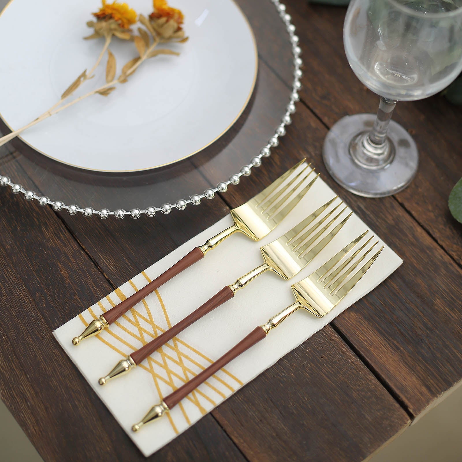 Efavormart 24 Pack | 8" Gold / Brown Glittered European Style Plastic ...