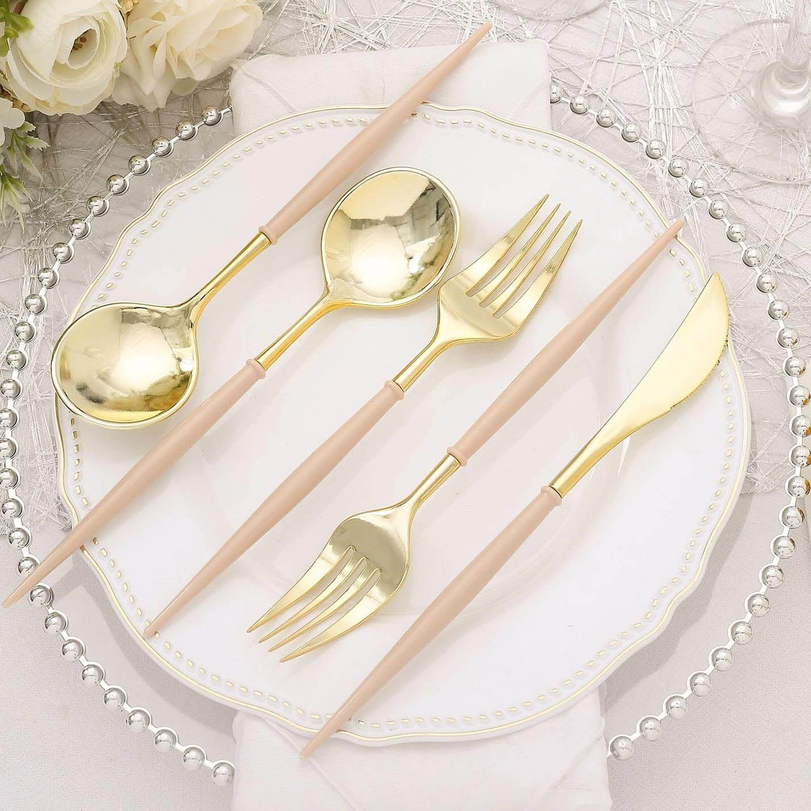 Efavormart 24 Pack | 8" Metallic Gold With Beige Utensil Set, Modern ...