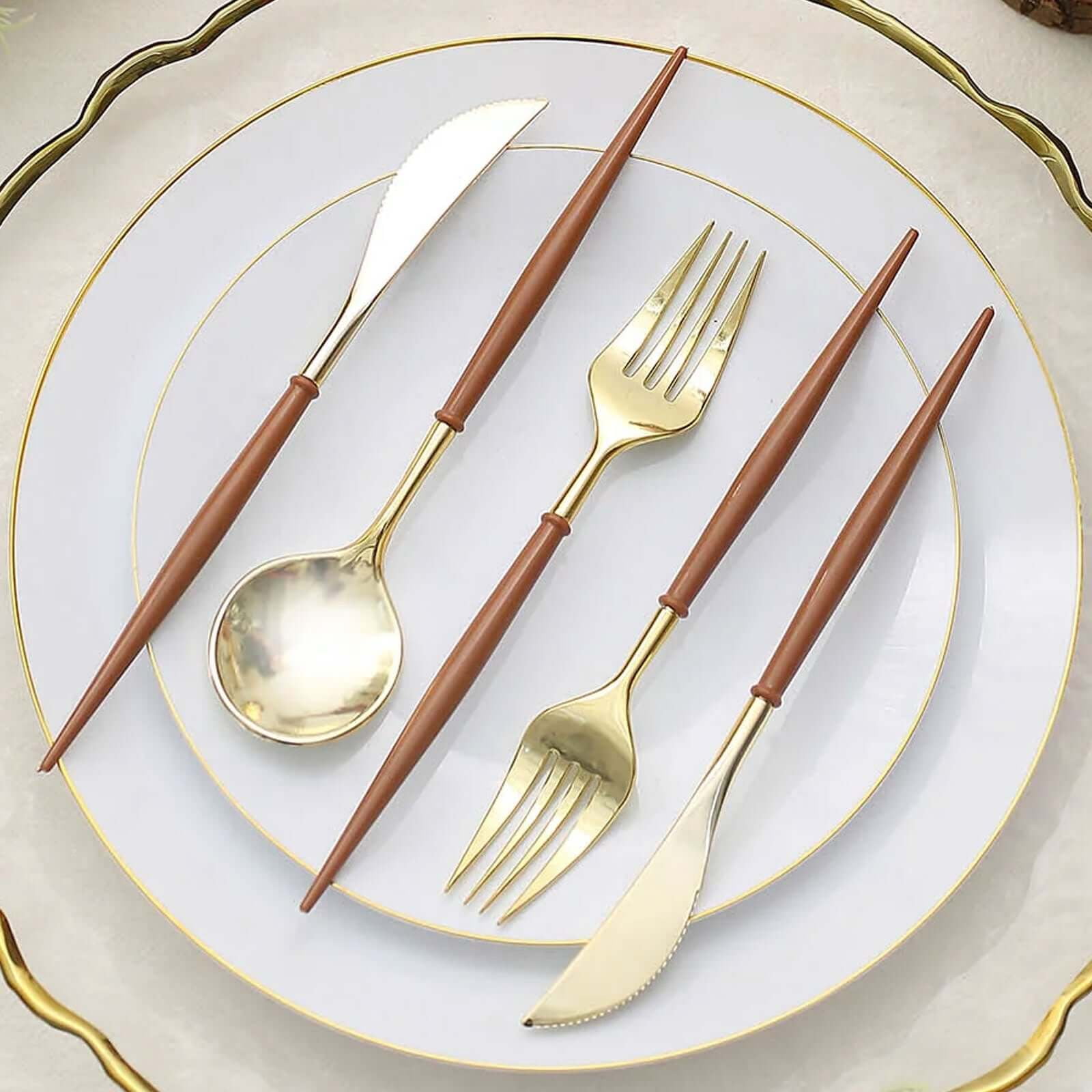 Efavormart 24 Pack | 8" Metallic Gold With Brown Utensil Set, Modern ...