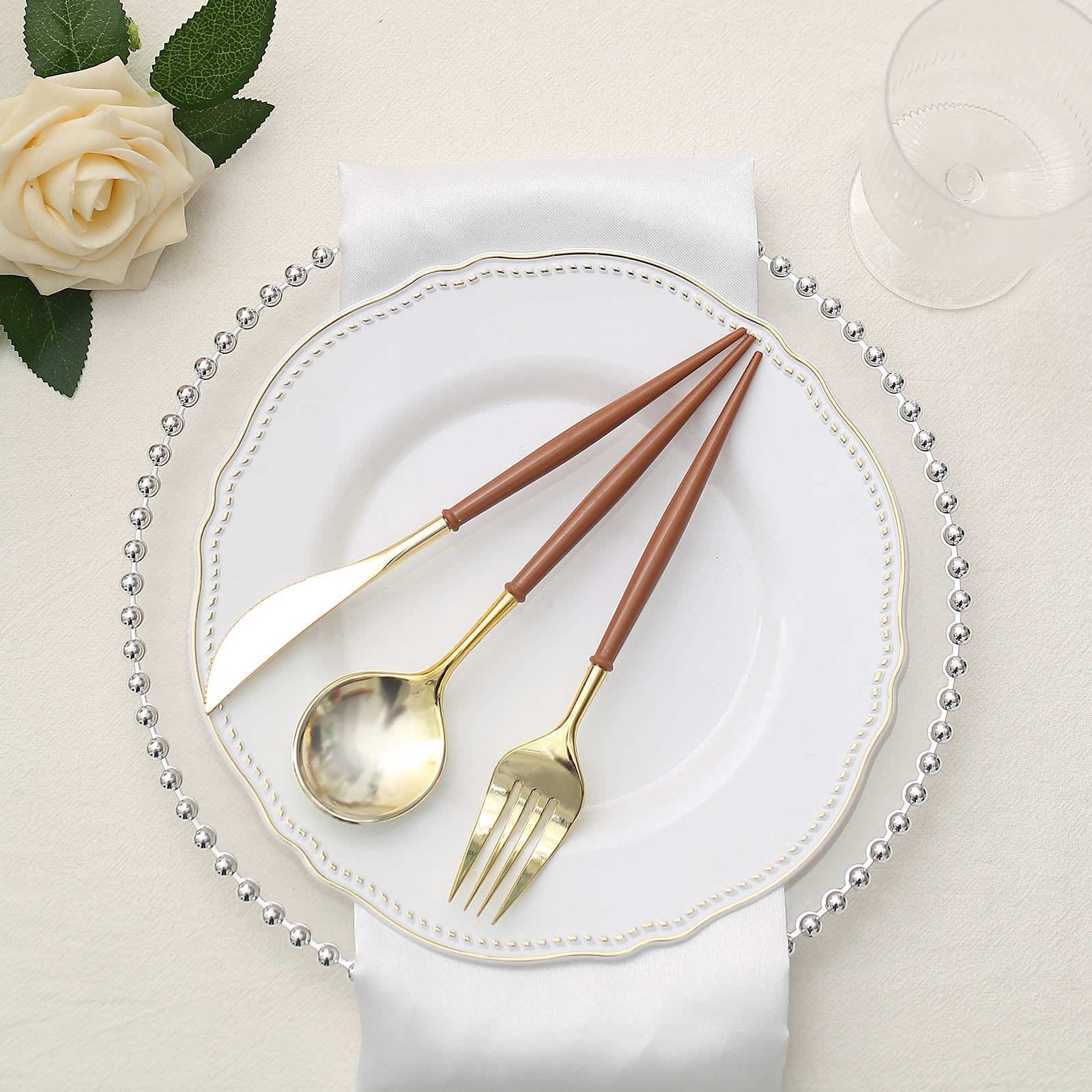 Efavormart 24 Pack | 8" Metallic Gold With Brown Utensil Set, Modern ...