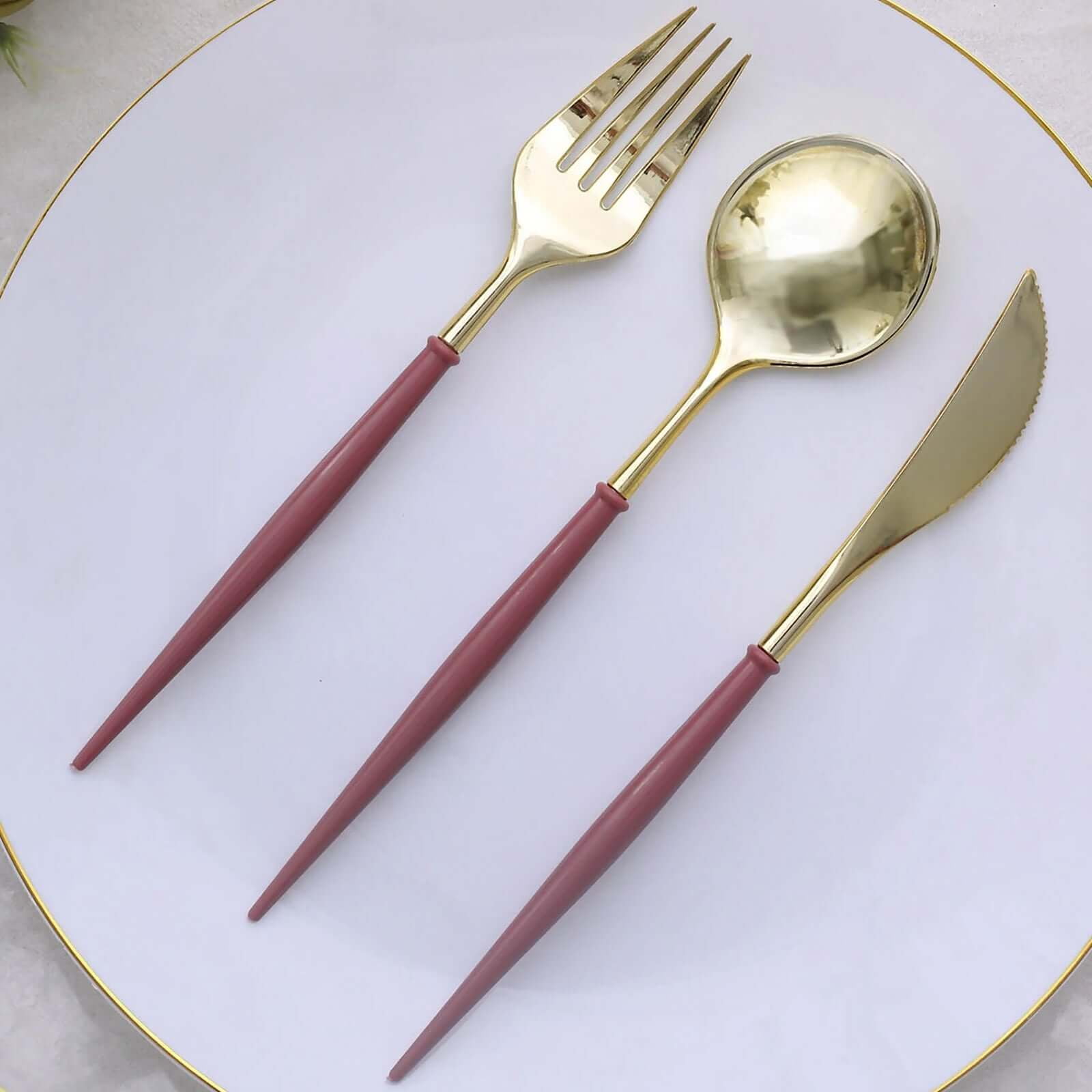 Efavormart 24 Pack | 8" Metallic Gold With Cinnamon Rose Plastic ...