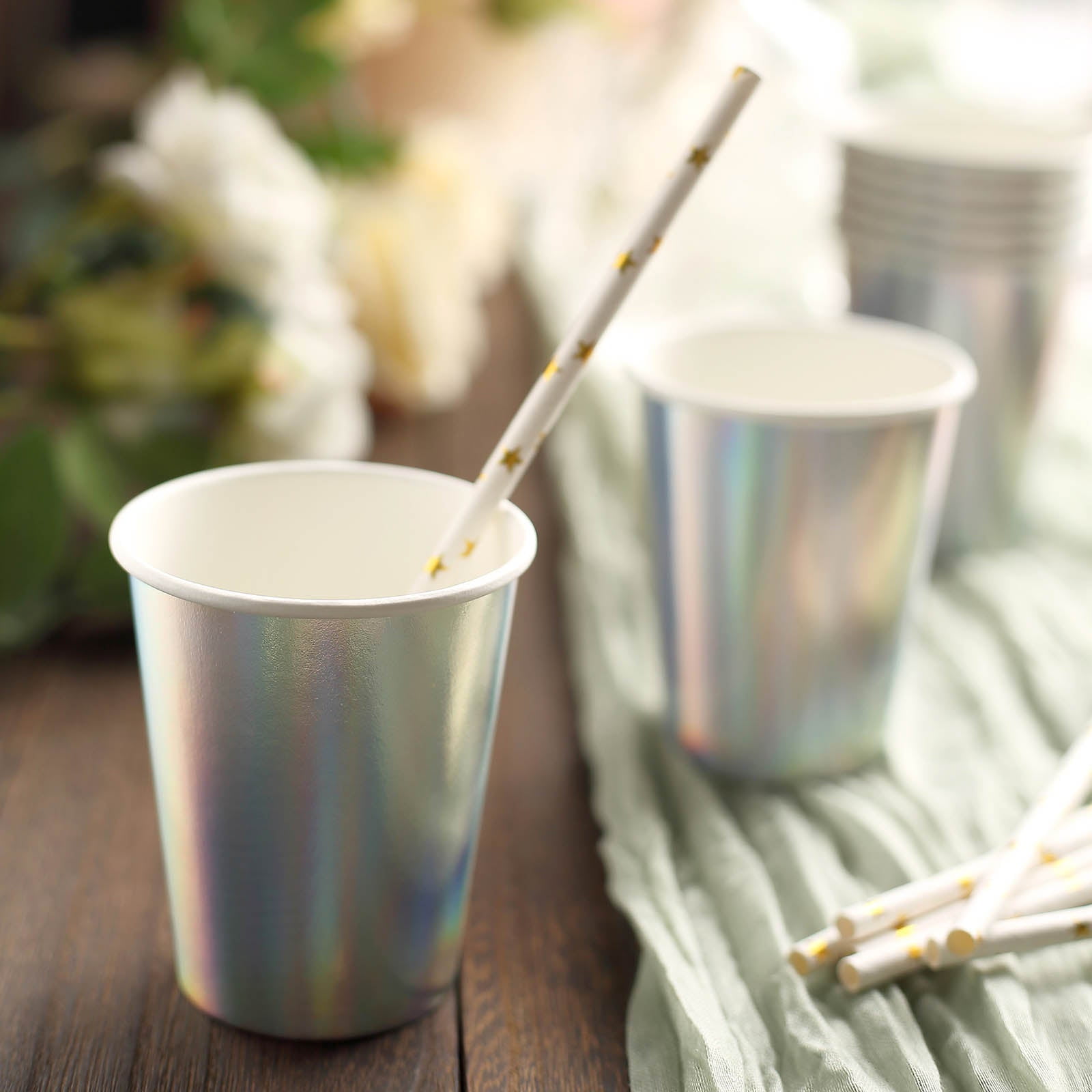 eFavormart 24 Pack Metallic Iridescent Paper Cups, 9oz Disposable Party ...
