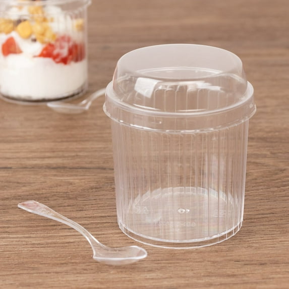Efavormart 24 Pack Clear Ribbed Plastic Fruit Dessert Cups with Lids ...
