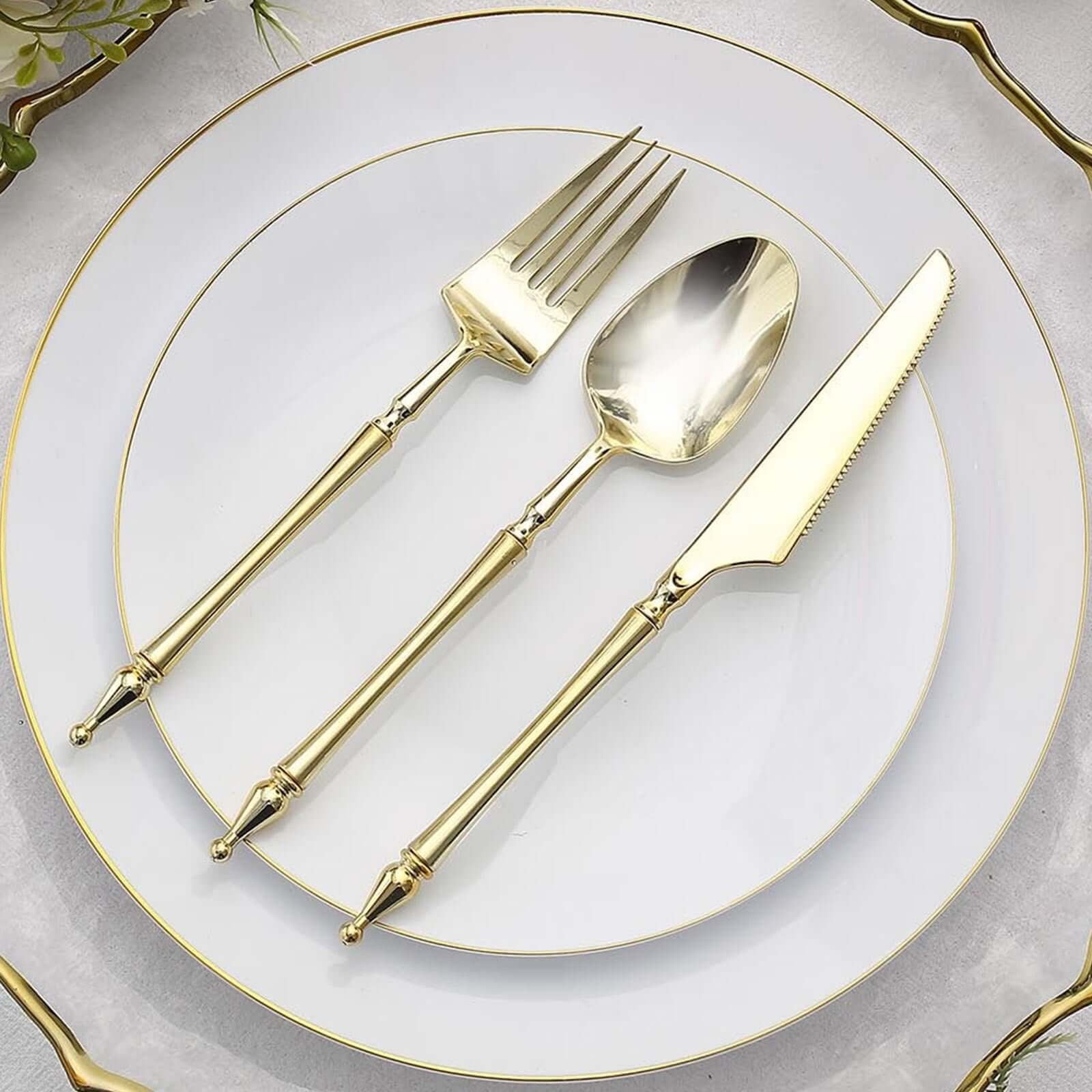 Efavormart 24 Pack | Gold Glittered European Plastic Utensil Set With ...