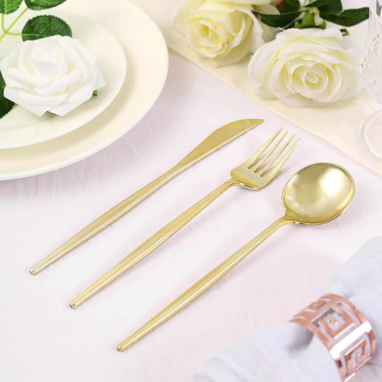 Efavormart 24 Pack | Gold Sleek Modern Flatware Set, Premium Plastic ...