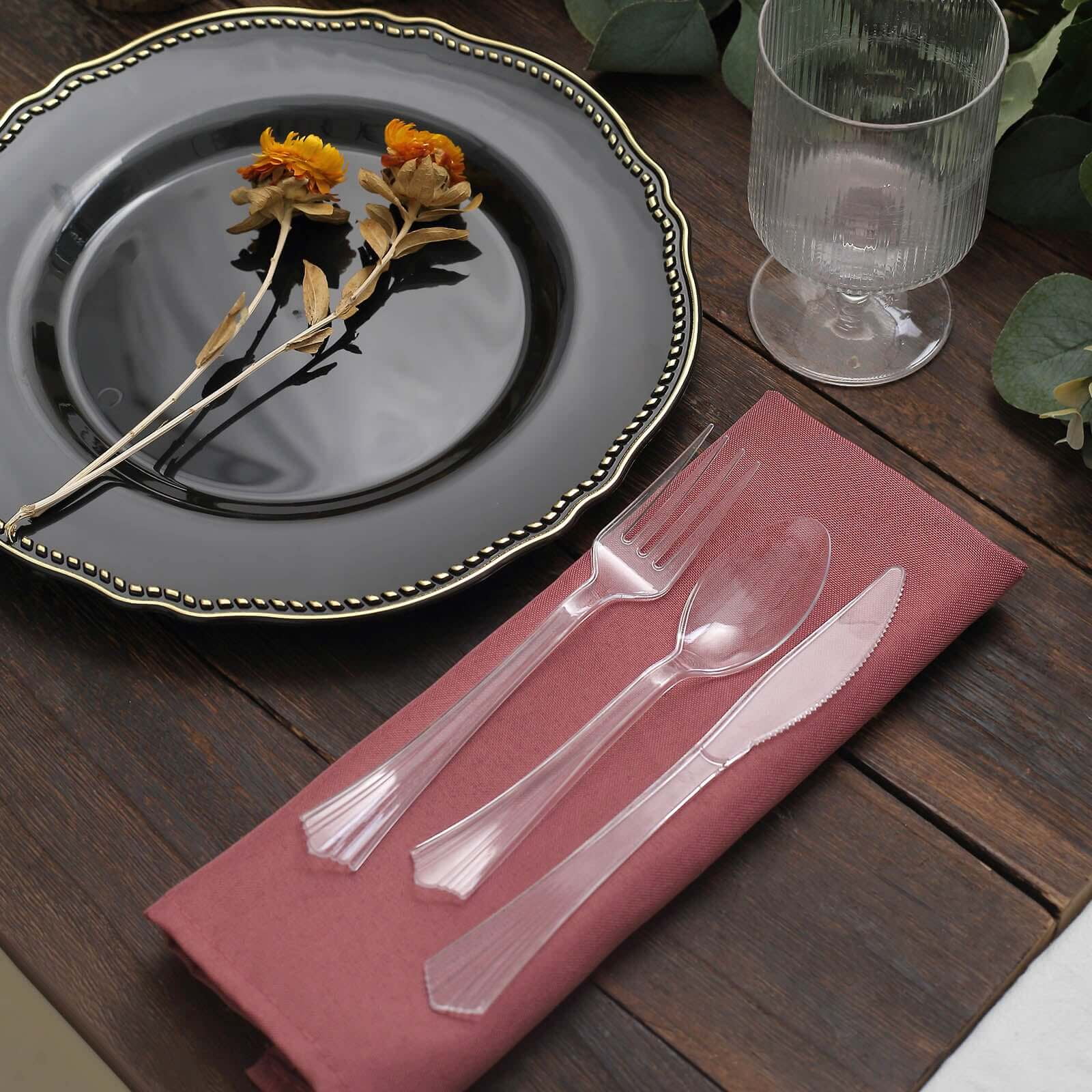 Efavormart 24 Pack Silver 7" Disposable Plastic Cutlery Set Classic ...