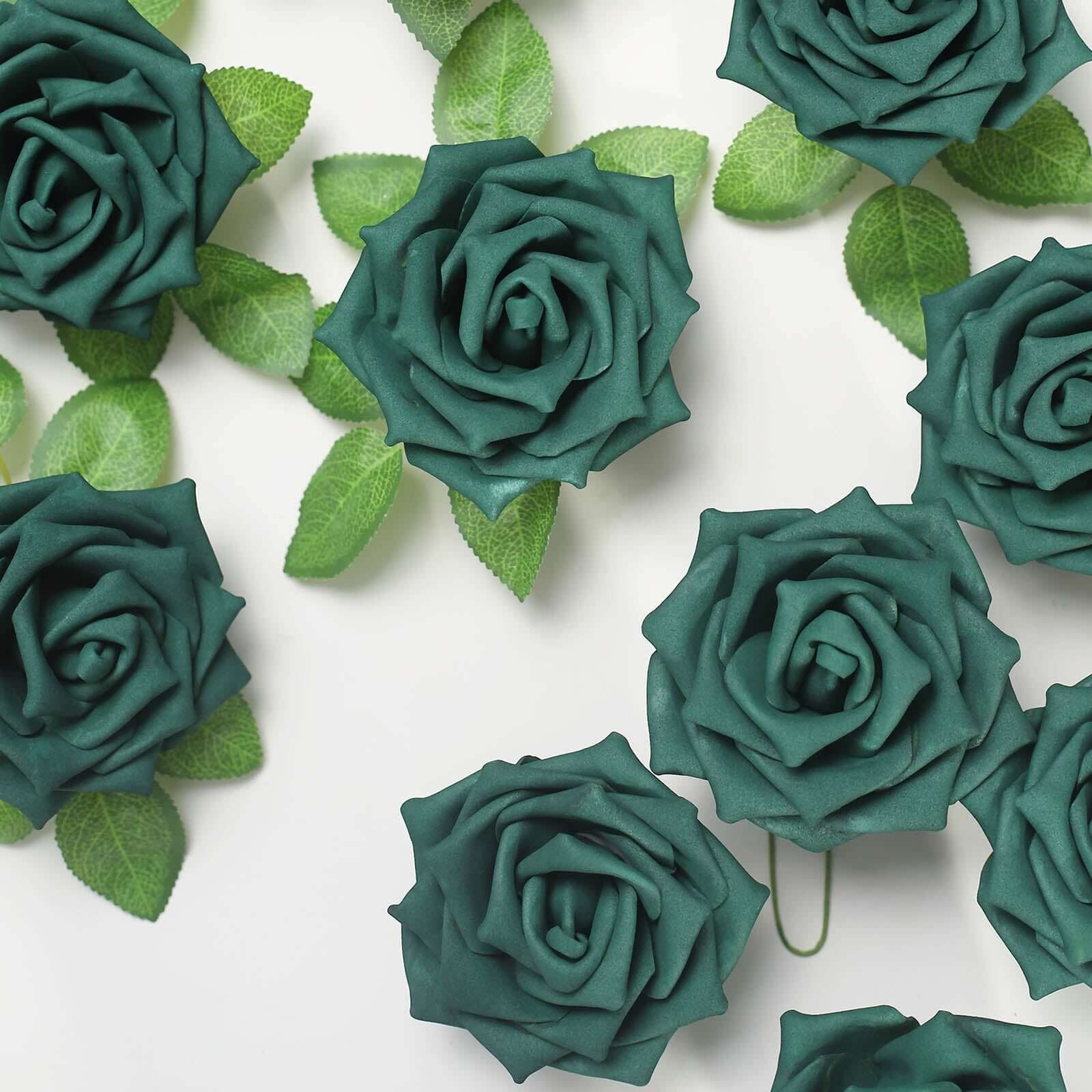 Efavormart 24 Roses | 5" Artificial Foam Rose With Stem And Leaves for Wedding Party Home Event ...