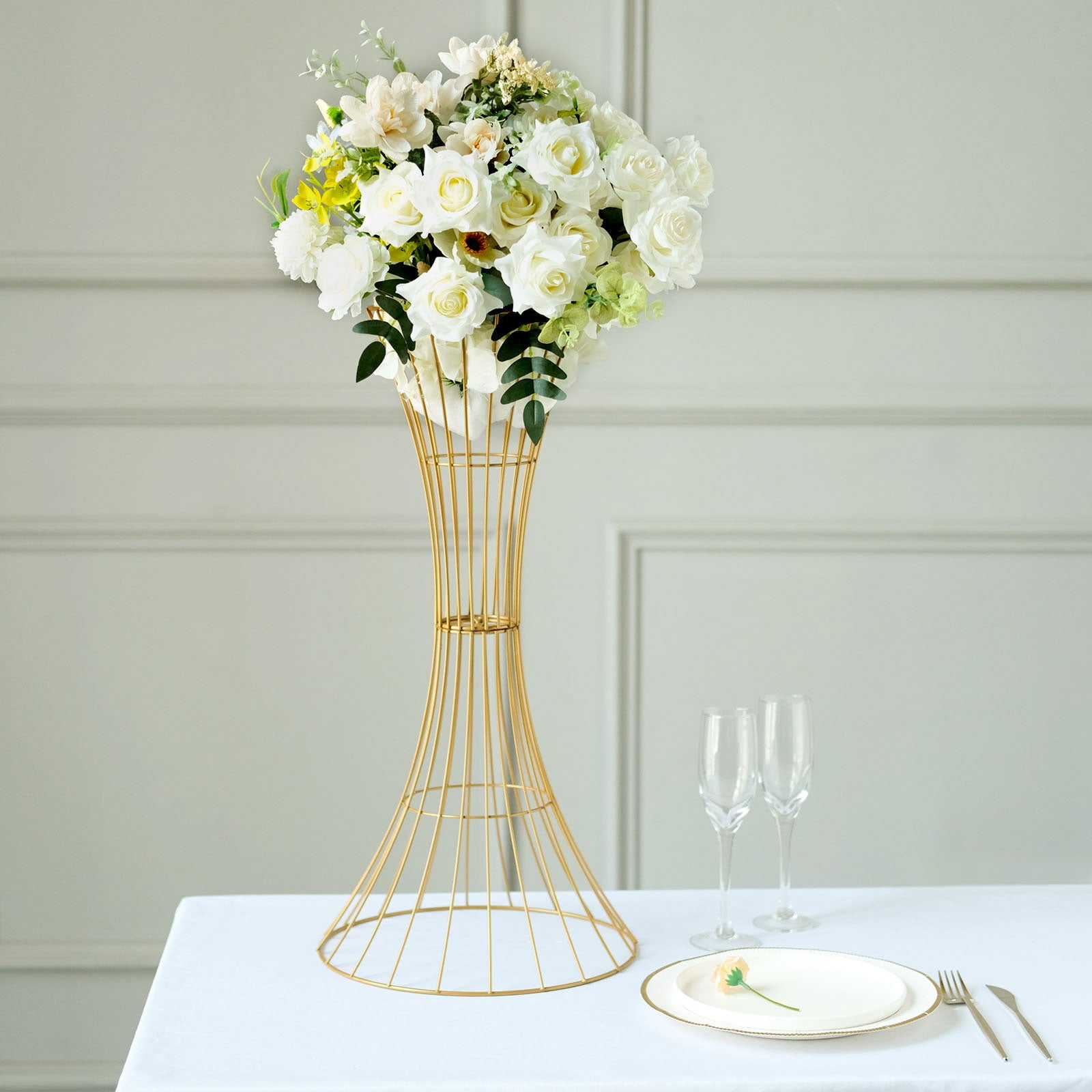 Efavormart 24" Tall Gold Metal Wire Trumpet Shaped Flower Centerpiece ...
