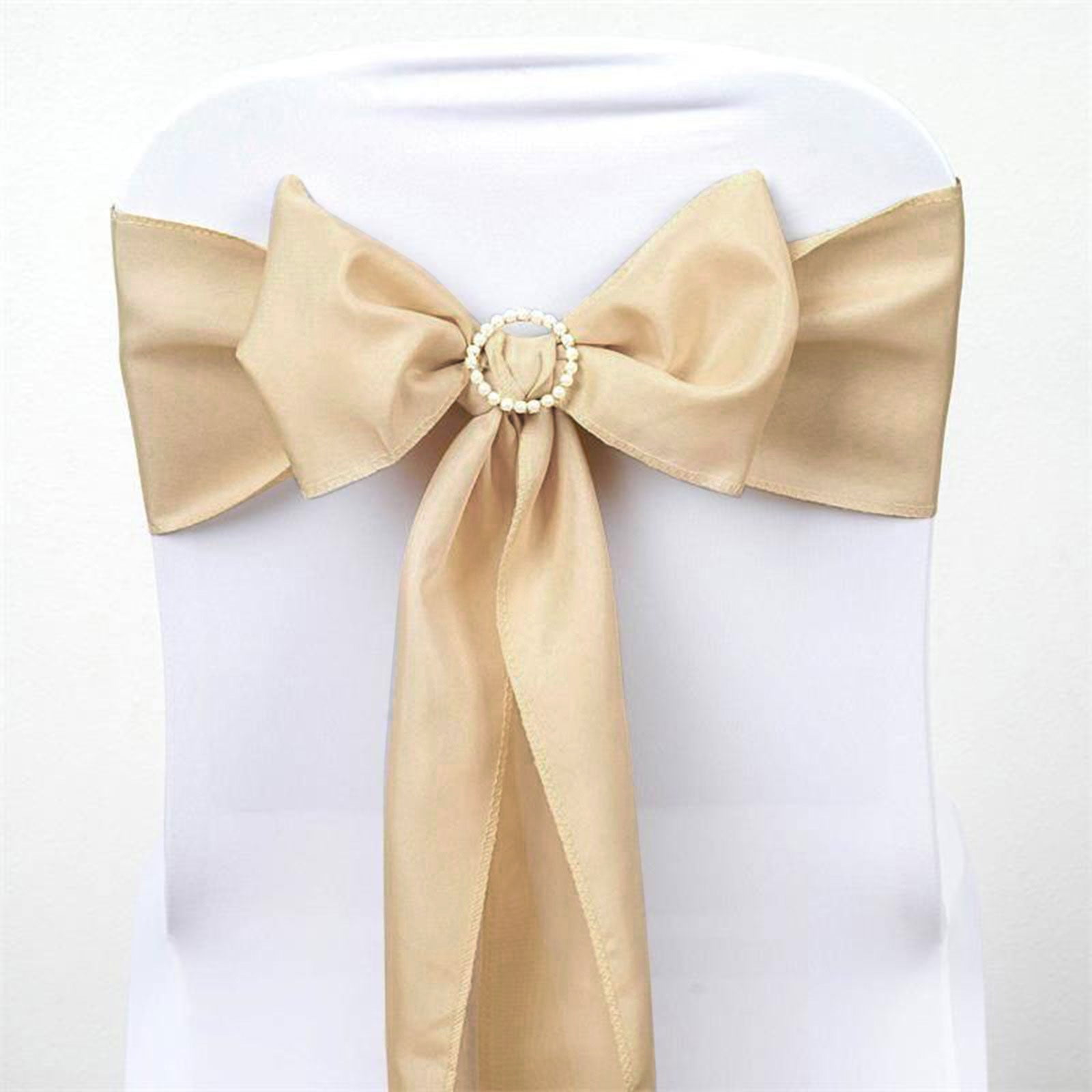 Efavormart 25 PCS CHAMPAGNE Polyester Chair Sashes Tie Bows for Wedding ...