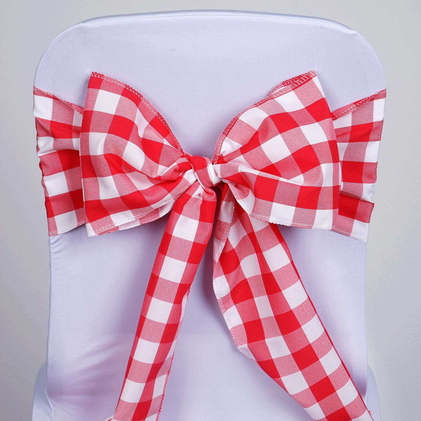 Efavormart 25 PCS Red/White Gingham Polyester Chair Sash Bowtie for ...