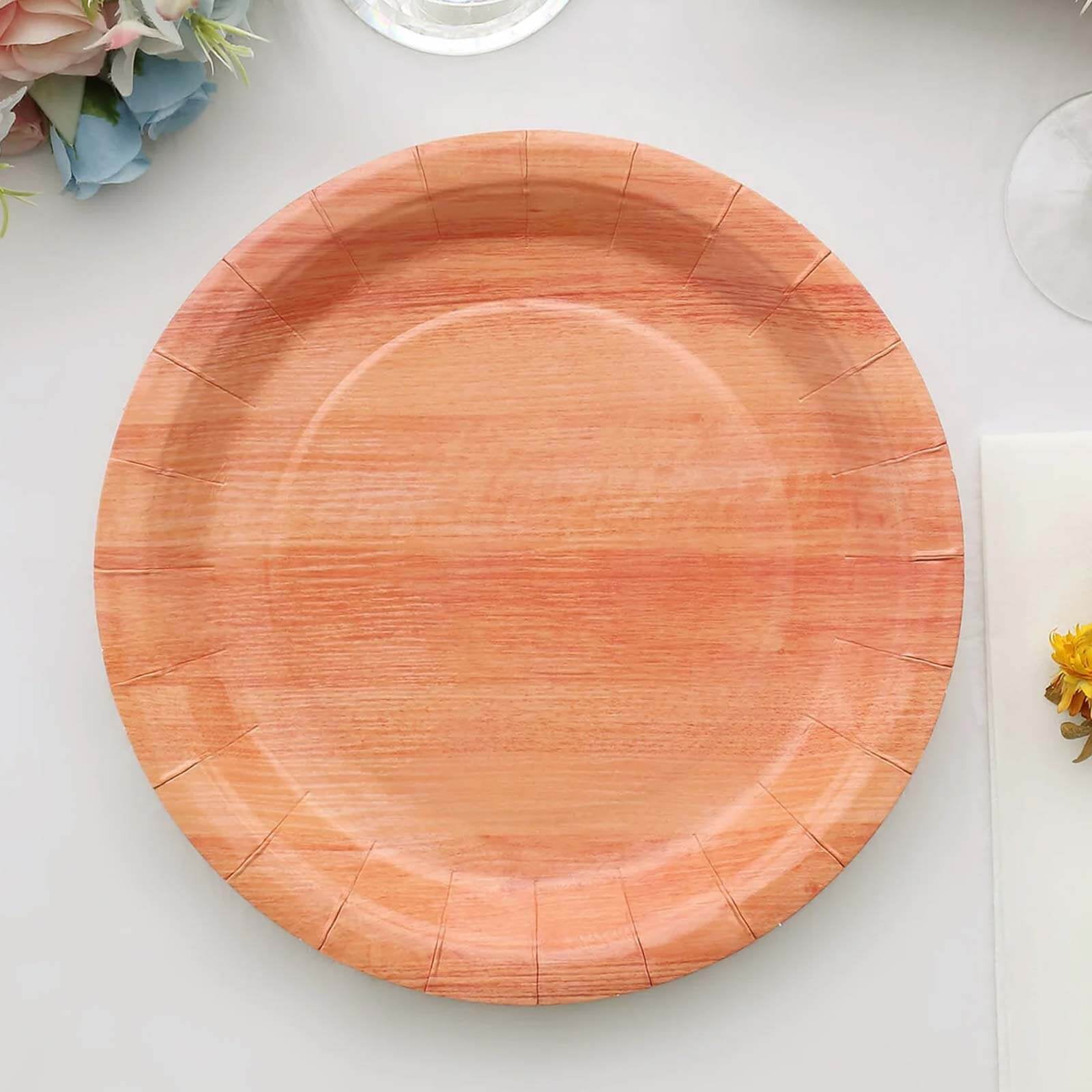 Efavormart 25 Pack | 10" Natural Farmhouse Wood Grain Paper Dinner ...