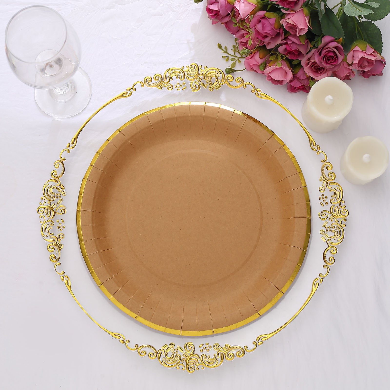 Efavormart 25 Pack | 10" Natural / Gold Lined Rim Round Paper Dessert ...