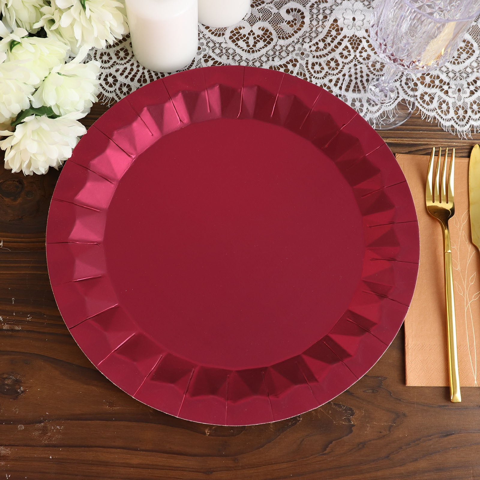 Efavormart 25 Pack | 12" Geometric Metallic Burgundy Foil Large Dinner ...