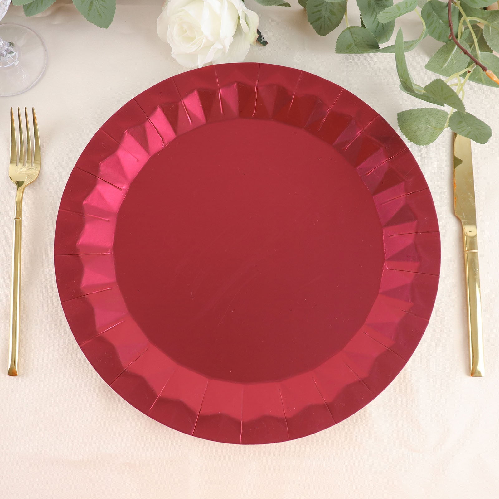 Efavormart 25 Pack | 12" Geometric Metallic Burgundy Foil Large Dinner ...