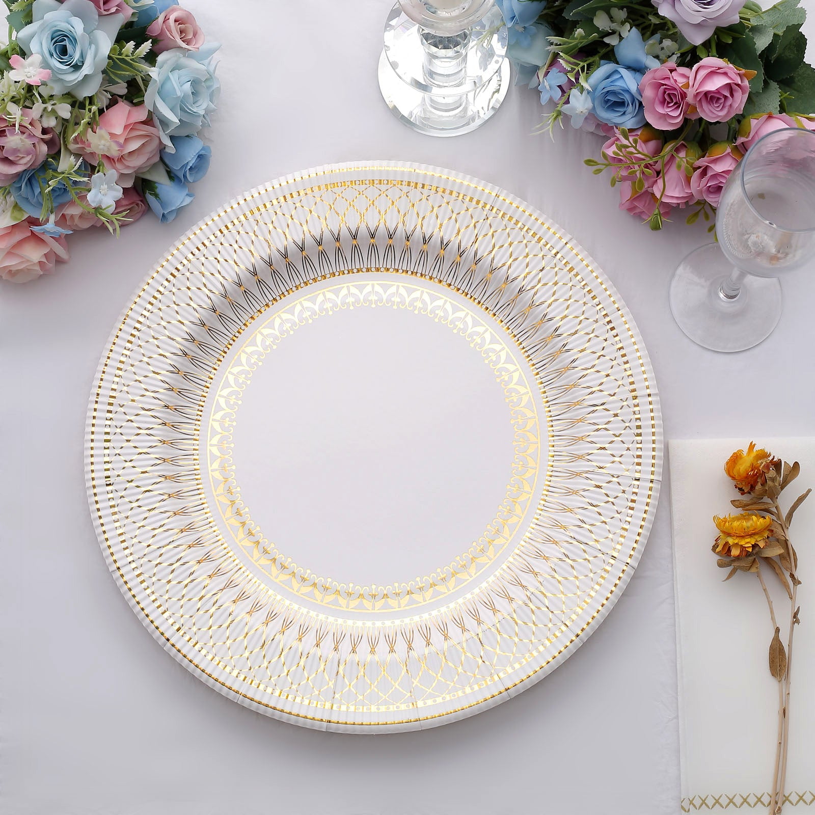 Efavormart 25 Pack | 13" Gold / White Vintage Porcelain Style Dessert ...