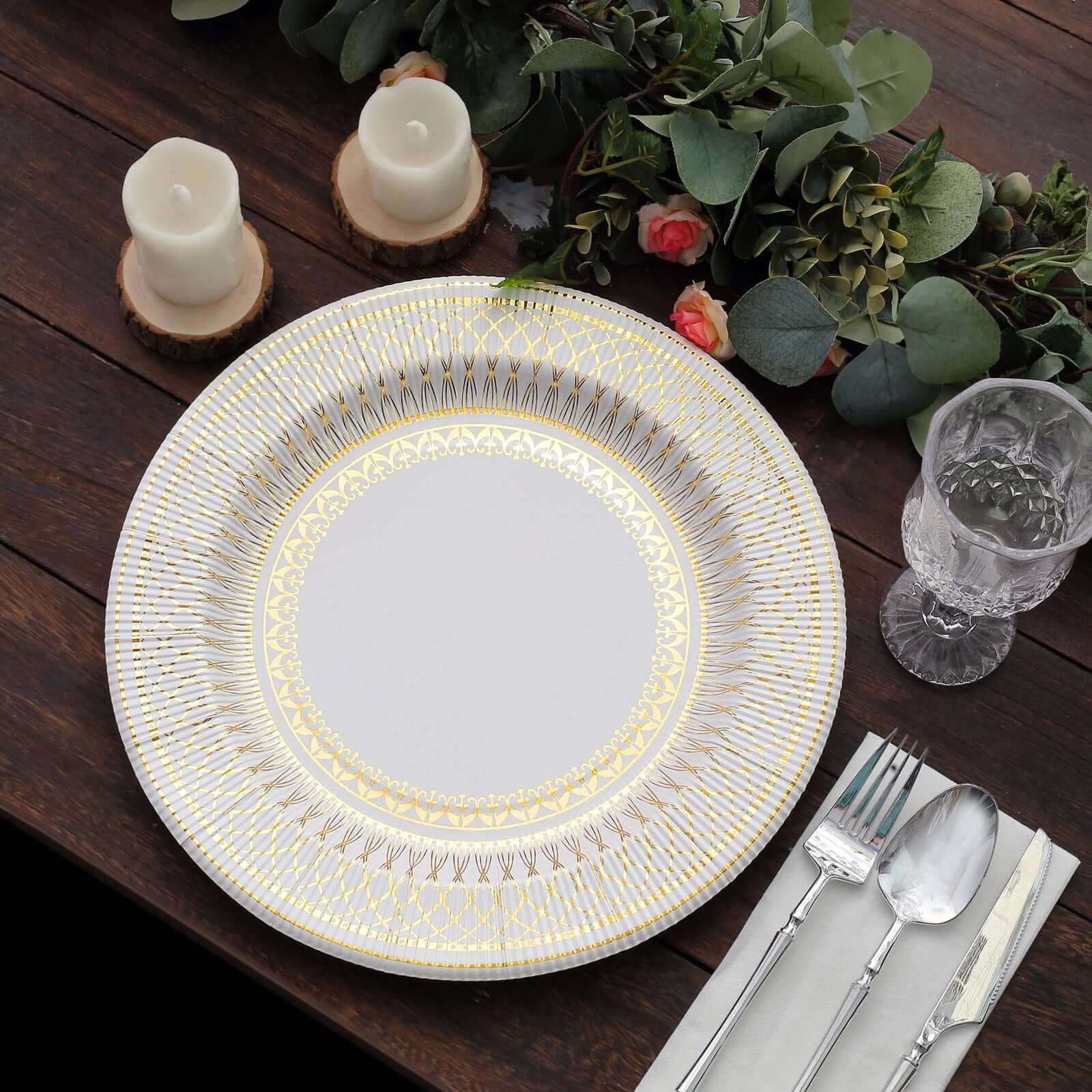 Efavormart 25 Pack | 13" Gold / White Vintage Porcelain Style Dessert ...