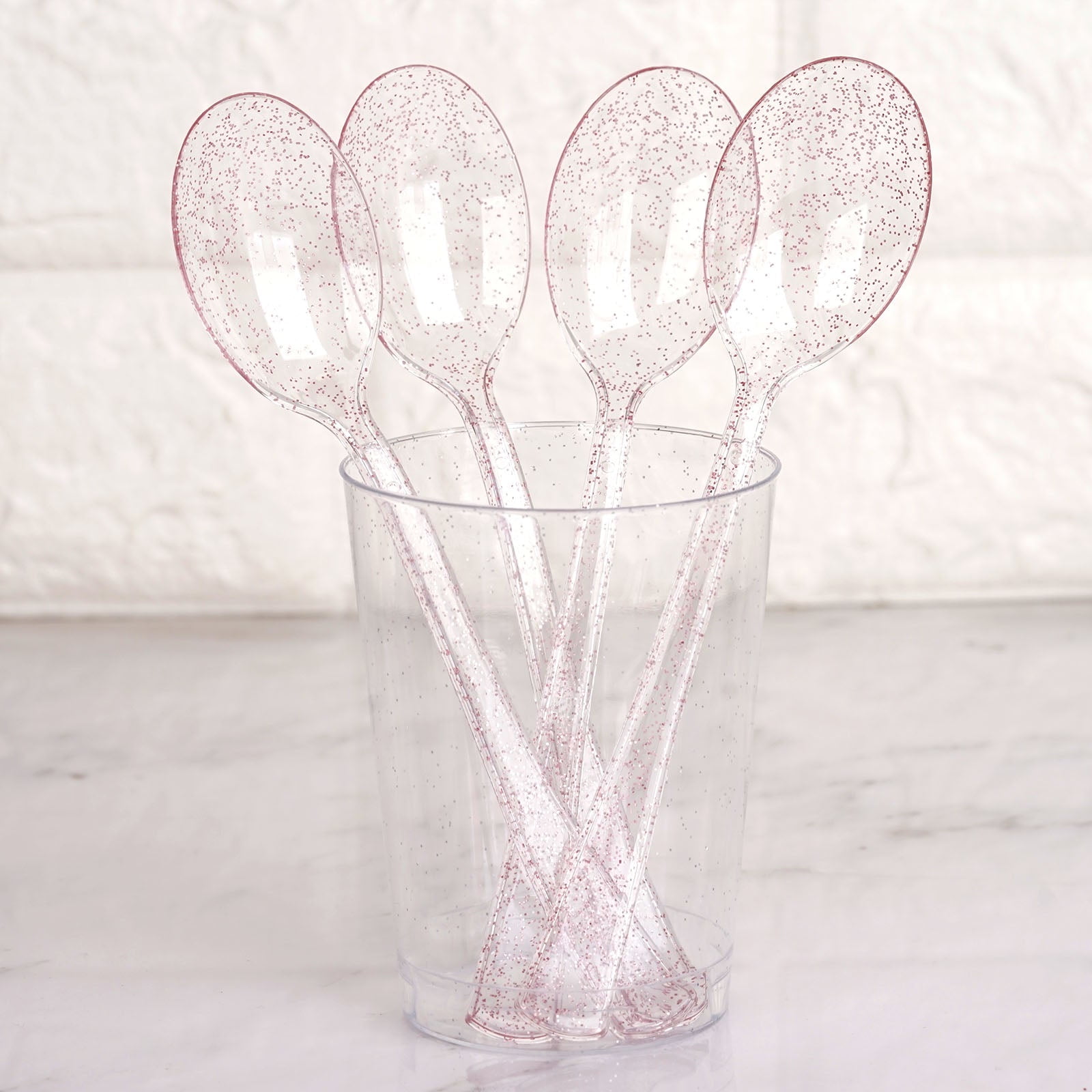 Efavormart 25 Pack - 7" Blush / Rose Gold Glittered Disposable Plastic ...