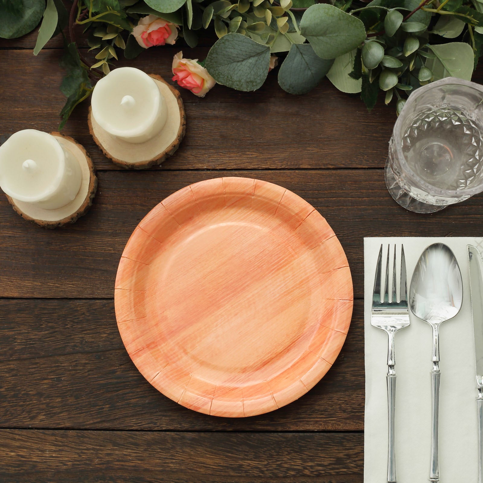 Efavormart 25 Pack | 7" Natural Farmhouse Wood Grain Paper Dinner ...