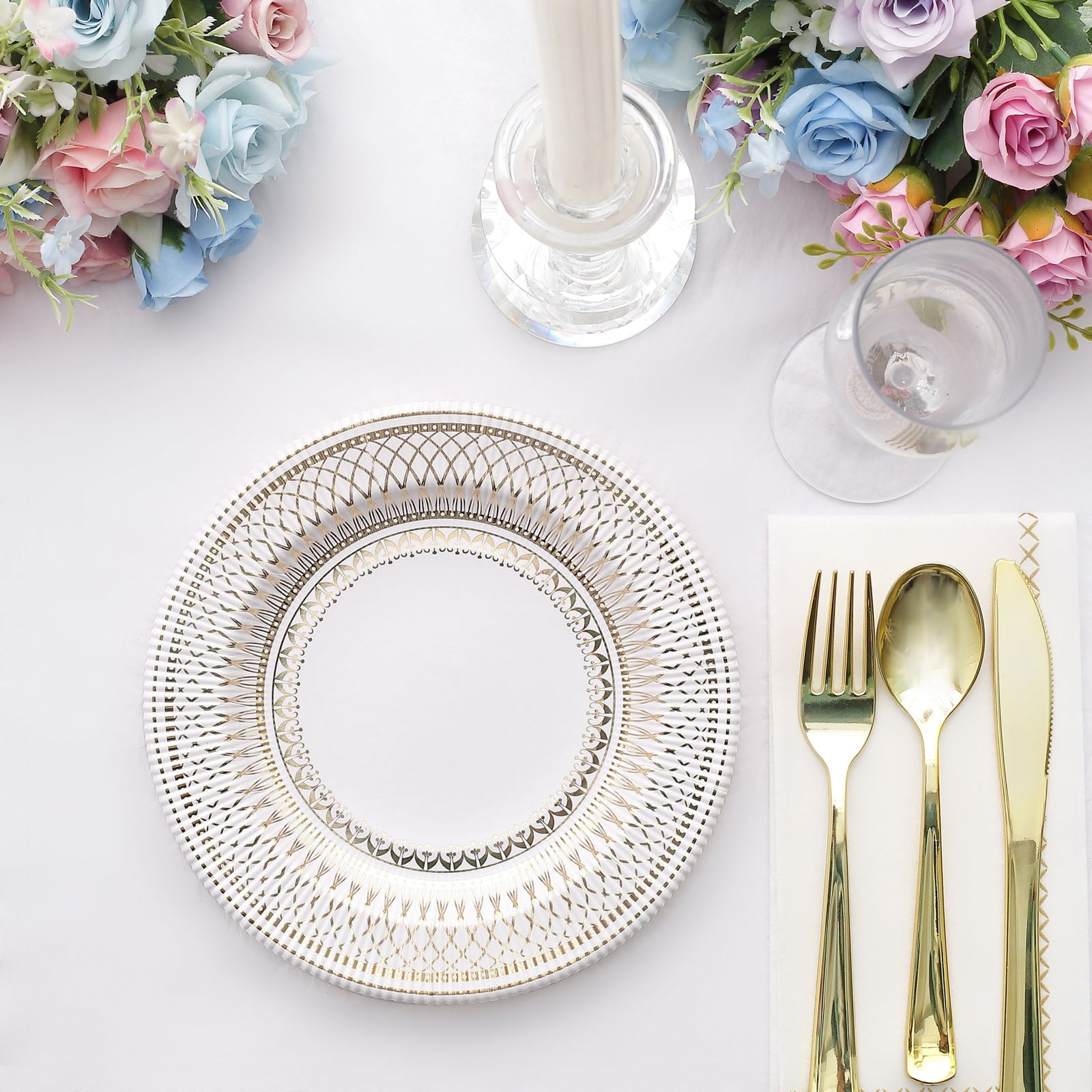 Efavormart 25 Pack | 8" Gold / White Vintage Porcelain Style Dessert ...