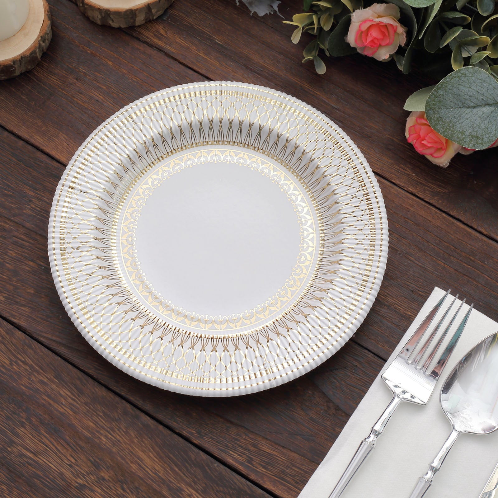 Efavormart 25 Pack | 8" Gold / White Vintage Porcelain Style Dessert ...